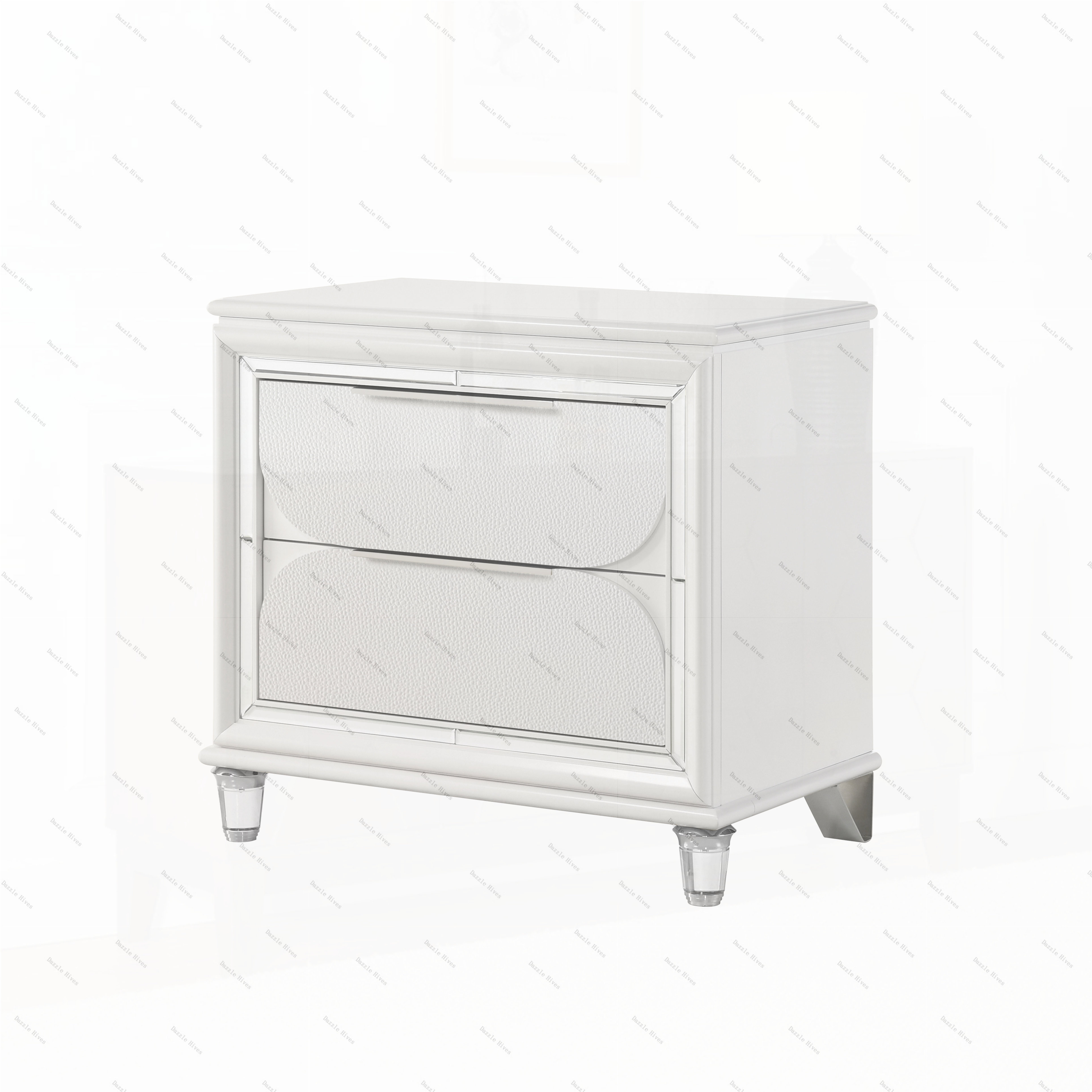 Everly Quinn Pearl White 2-Drawer Nightstand with Acrylic Crystal Legs ...