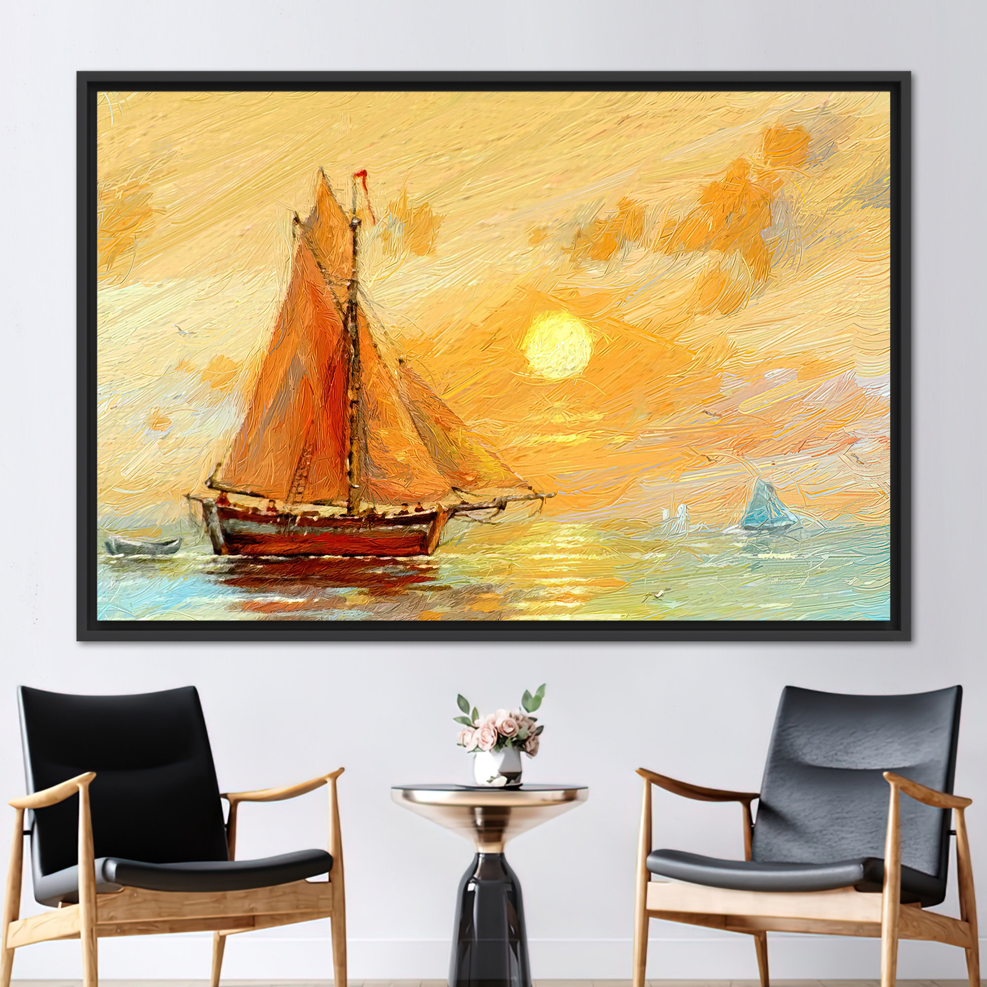 Breakwater Bay Fishing Boats Paiting, Boat Landscape Poster, Abstract ...