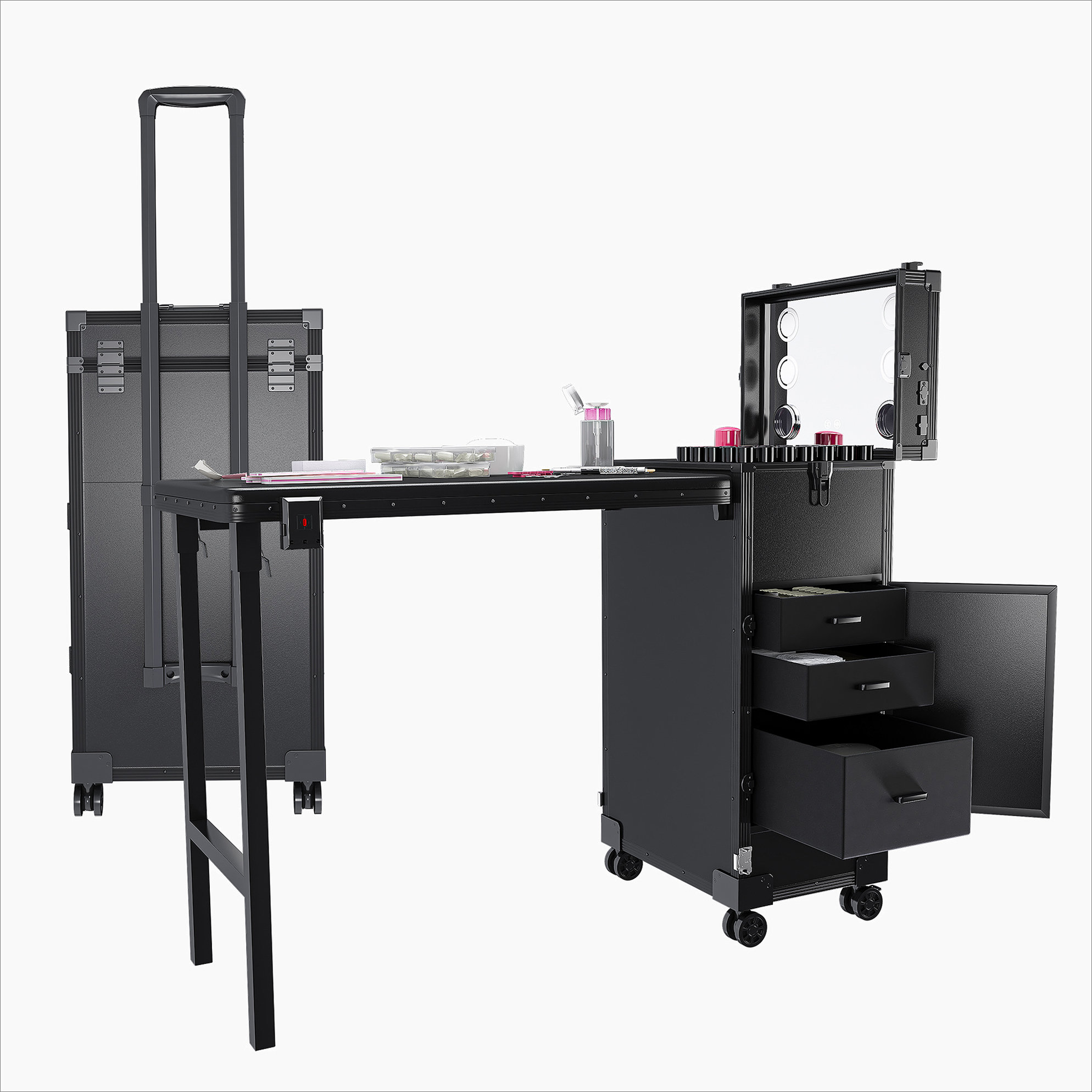 Brayden Studio Portable Nail Art Table w/ LED Mirror, Bluetooth ...