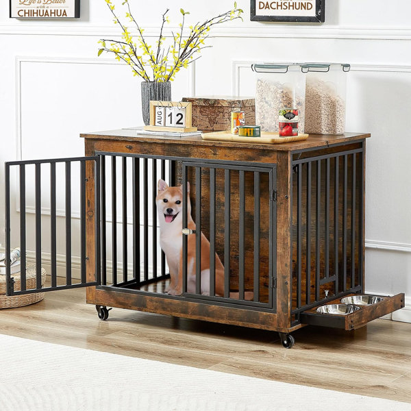 Tucker Murphy Pet™ Dog Crate Furniture With Pull-out Dog Bowls, 38.58 ...