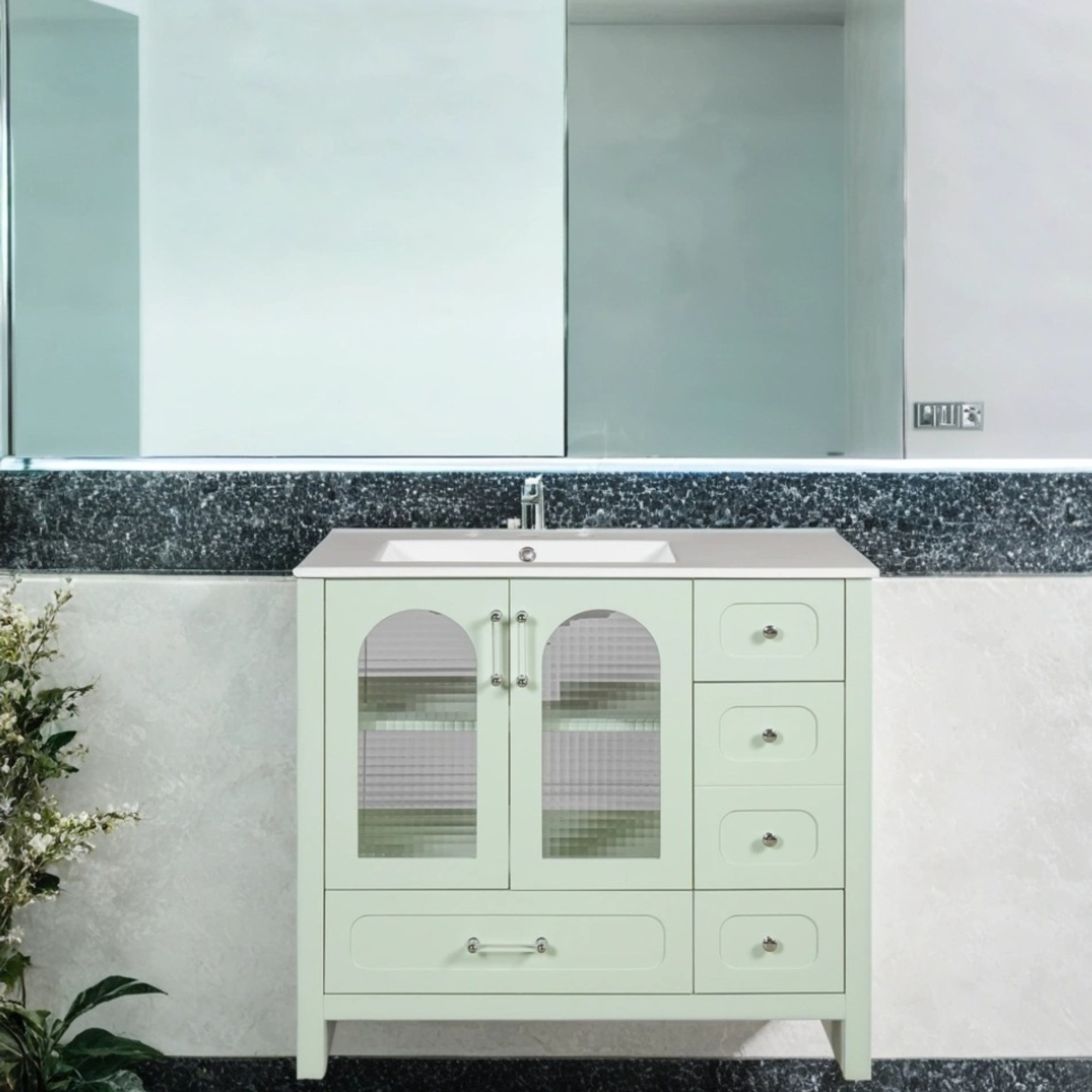 Hokku Designs ??modern 36" Bathroom Vanity Combo - Waffle Glass Doors ...