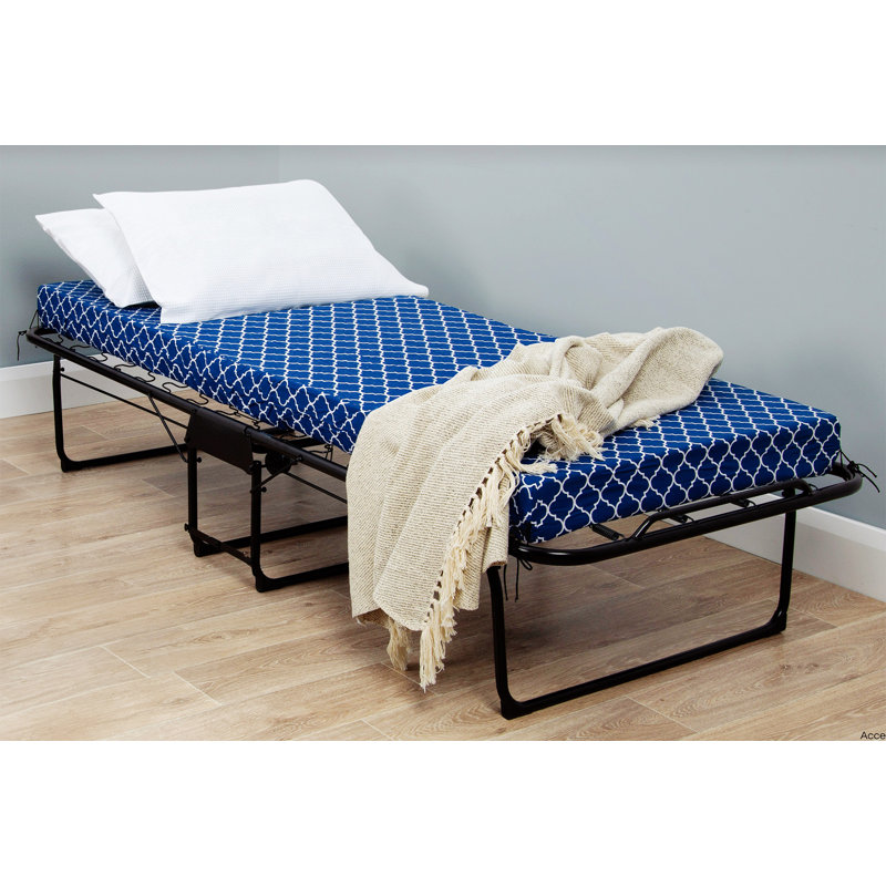 Winston Porter Metal Folding Bed Frame with Foam Mattress,Easy Storage ...