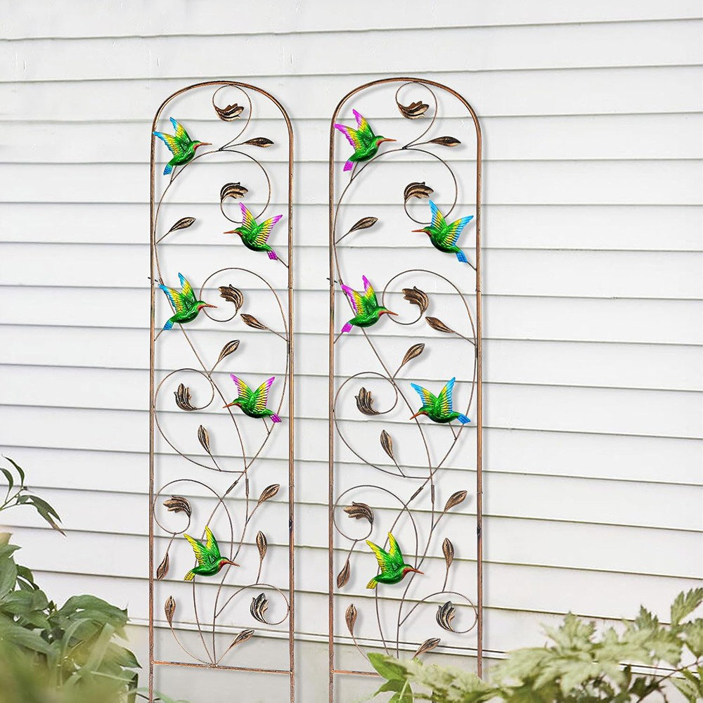Winston Porter 2 Pack Metal Garden Trellis With Colourful Hummingbird ...