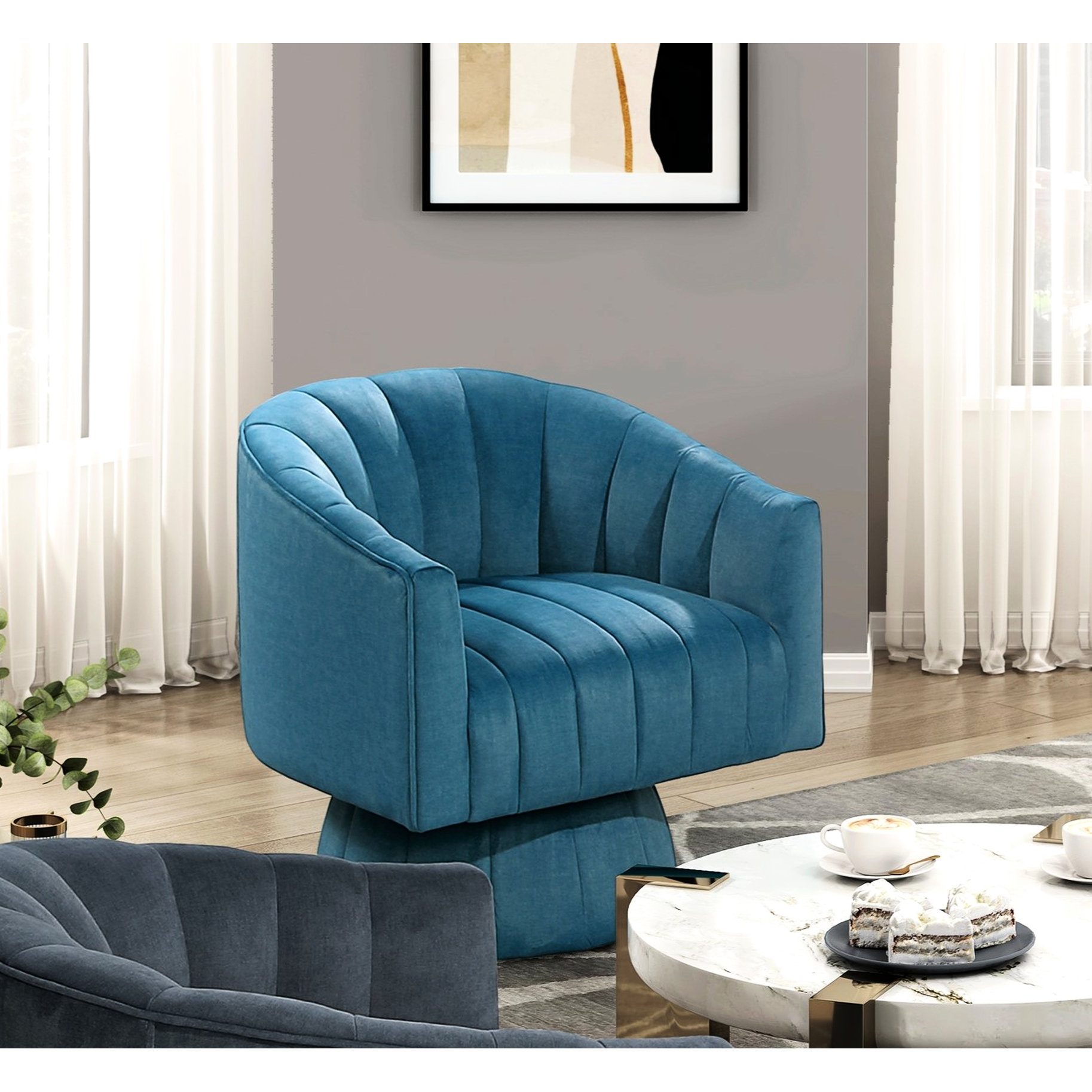 Hokku Designs Taupe Velvet Swivel Armchair With 360 - Degree Movement ...