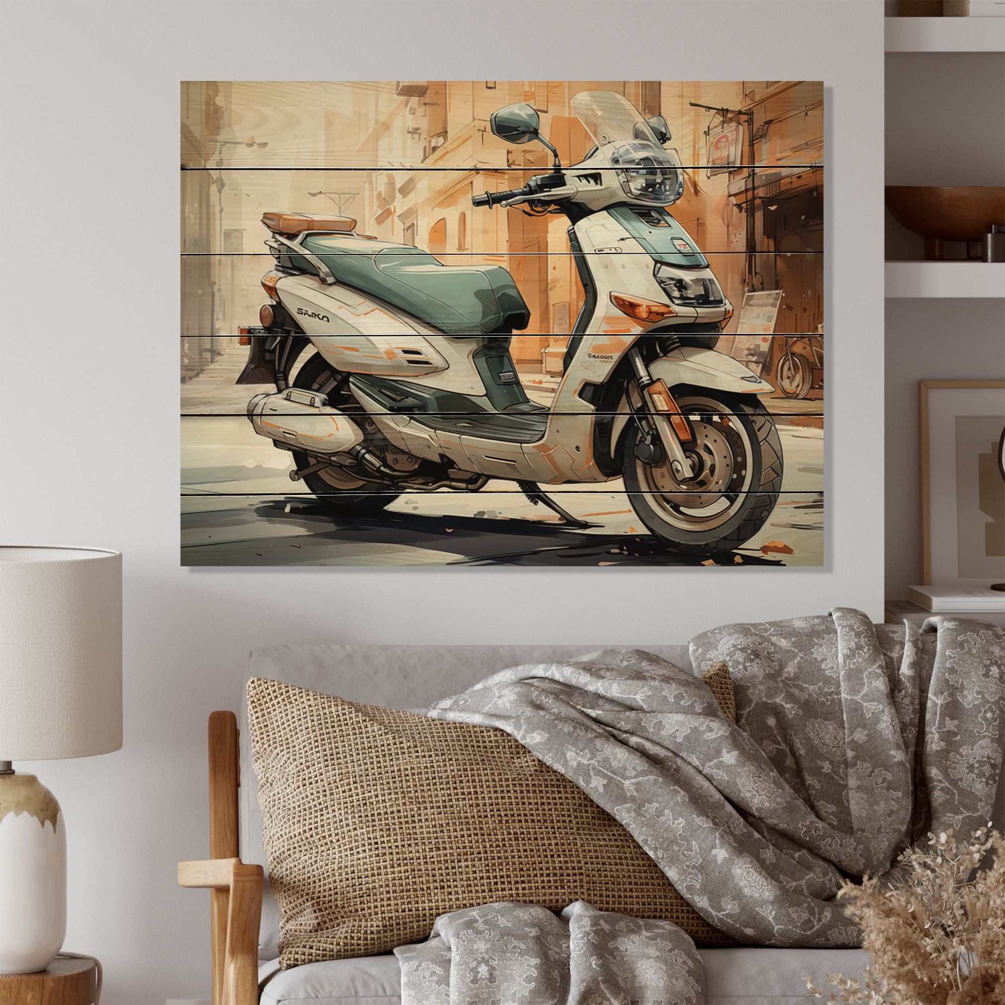 Red Barrel Studio Keimar Beige Scooter City Explorer On Wood Print ...