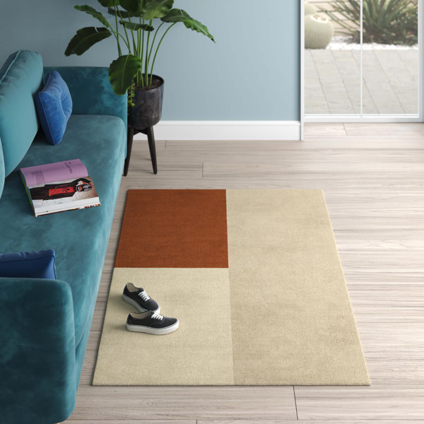 Hykkon Acuff Geometric Hand Woven Hand Loomed Copper/Beige Area Rug ...