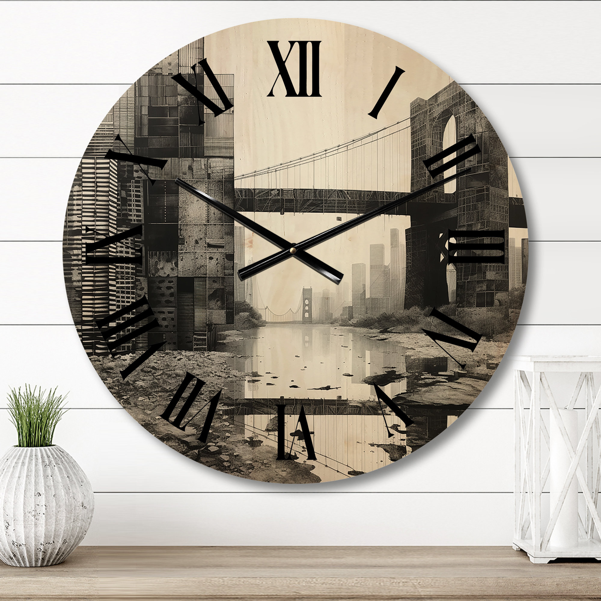 East Urban Home Grey Bridge Monochromatic Crossing Graphite II ...