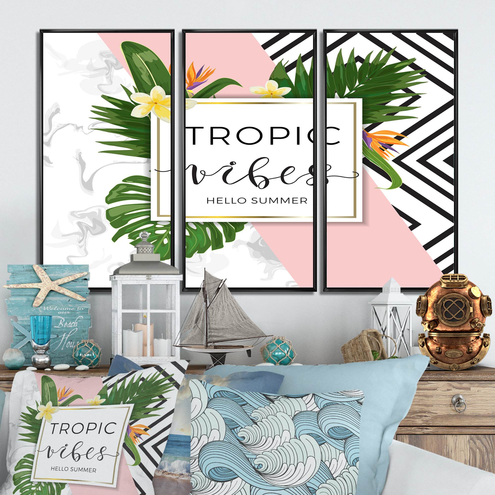 Bayou Breeze Tropic Vibes On Triangular Geometrics - 3 Piece Textual ...