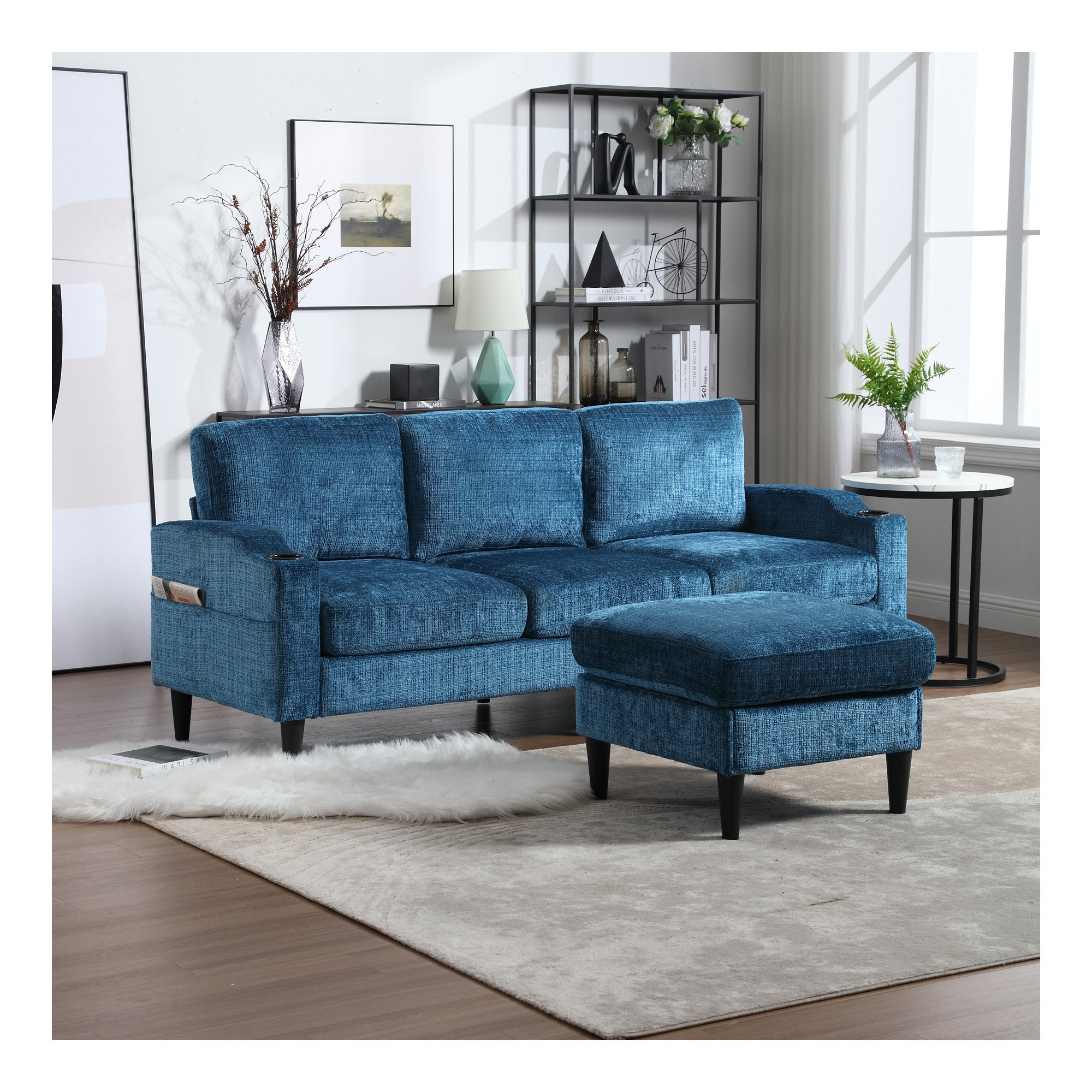 Latitude Run® Sofa for three solid wood frame fabric side pocket with ...