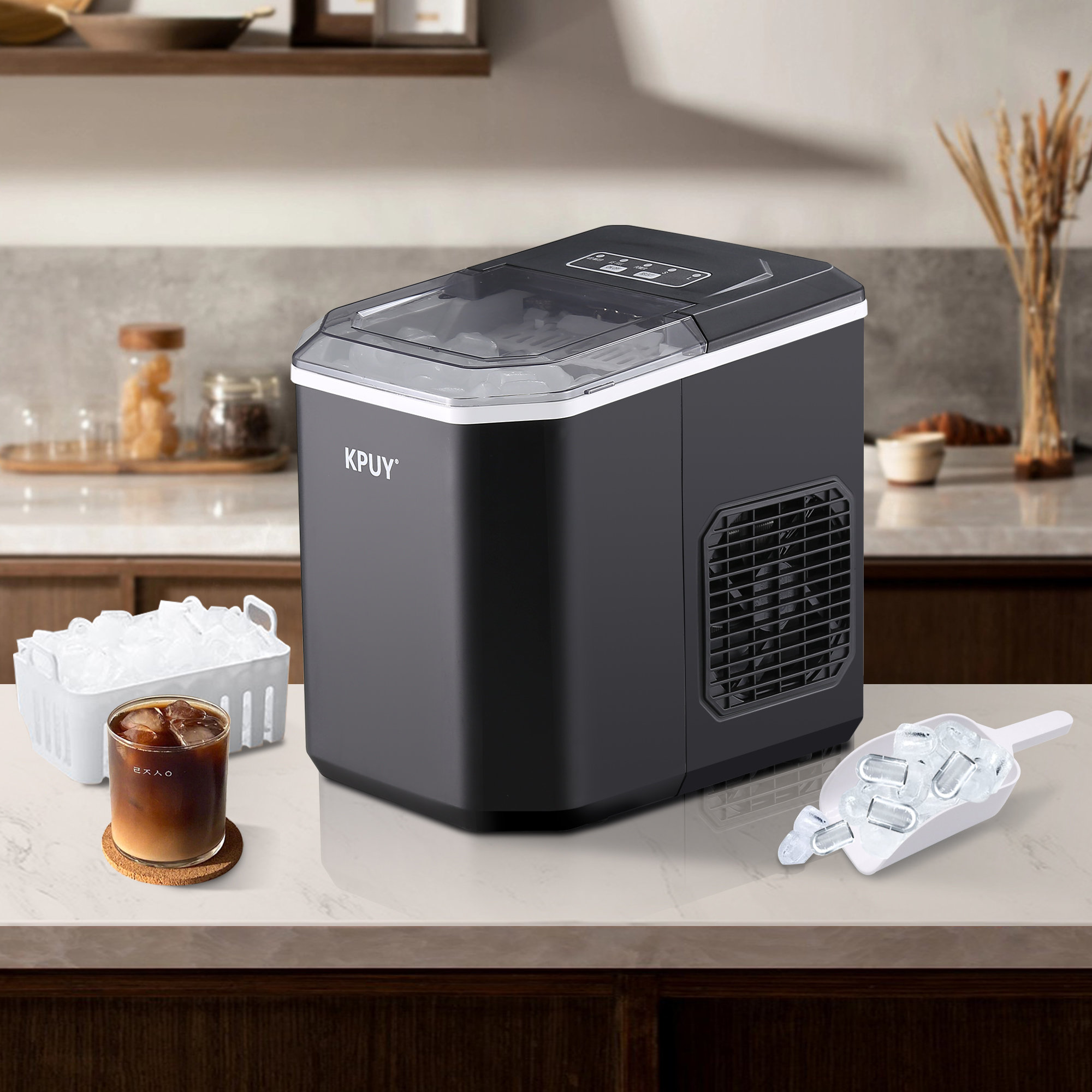 KPUY 26.45 Lb. Daily Production Bullet Clear Ice Portable Ice Maker ...