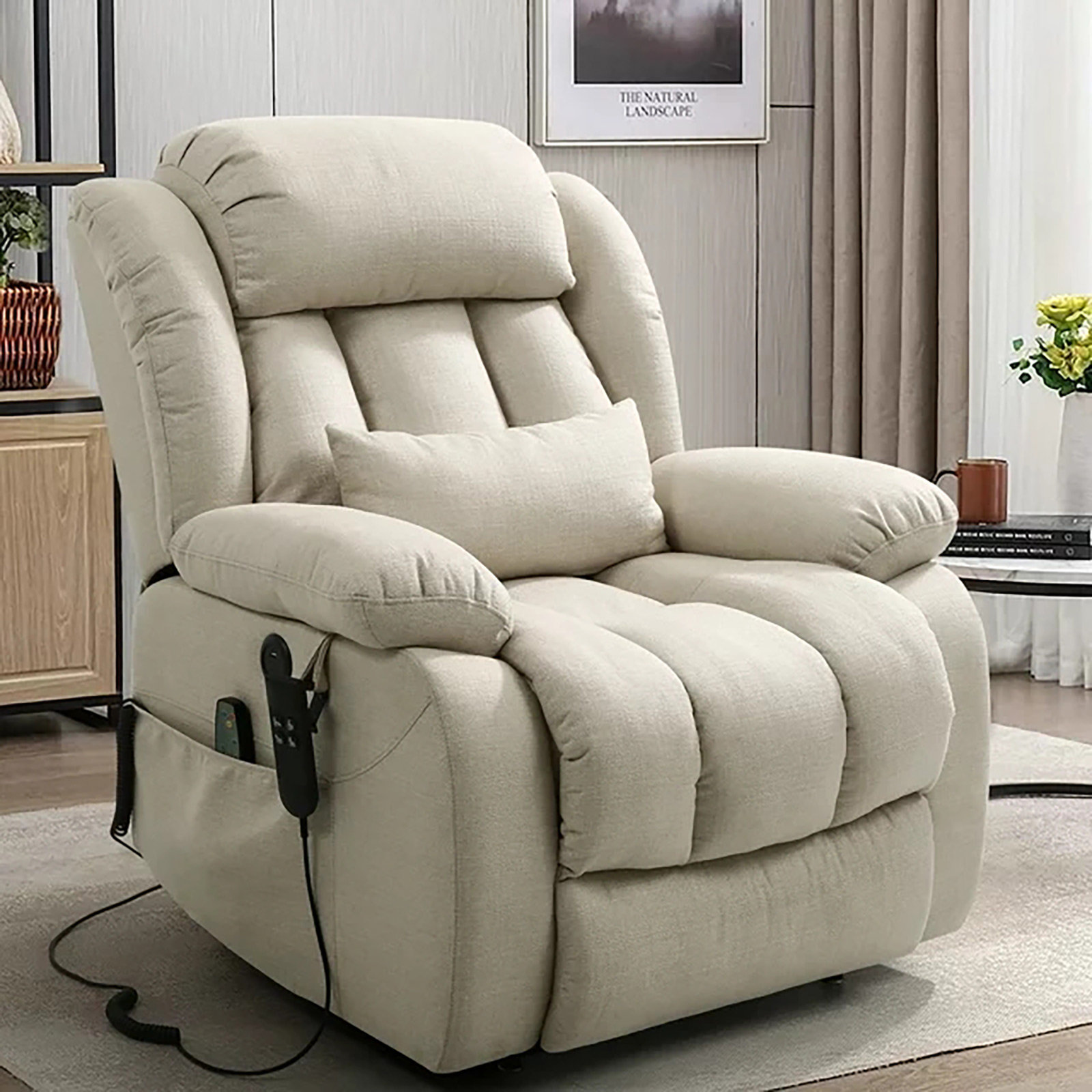 Latitude Run® Bilney Upholstered Linen Chair Dual Motor Large Power ...