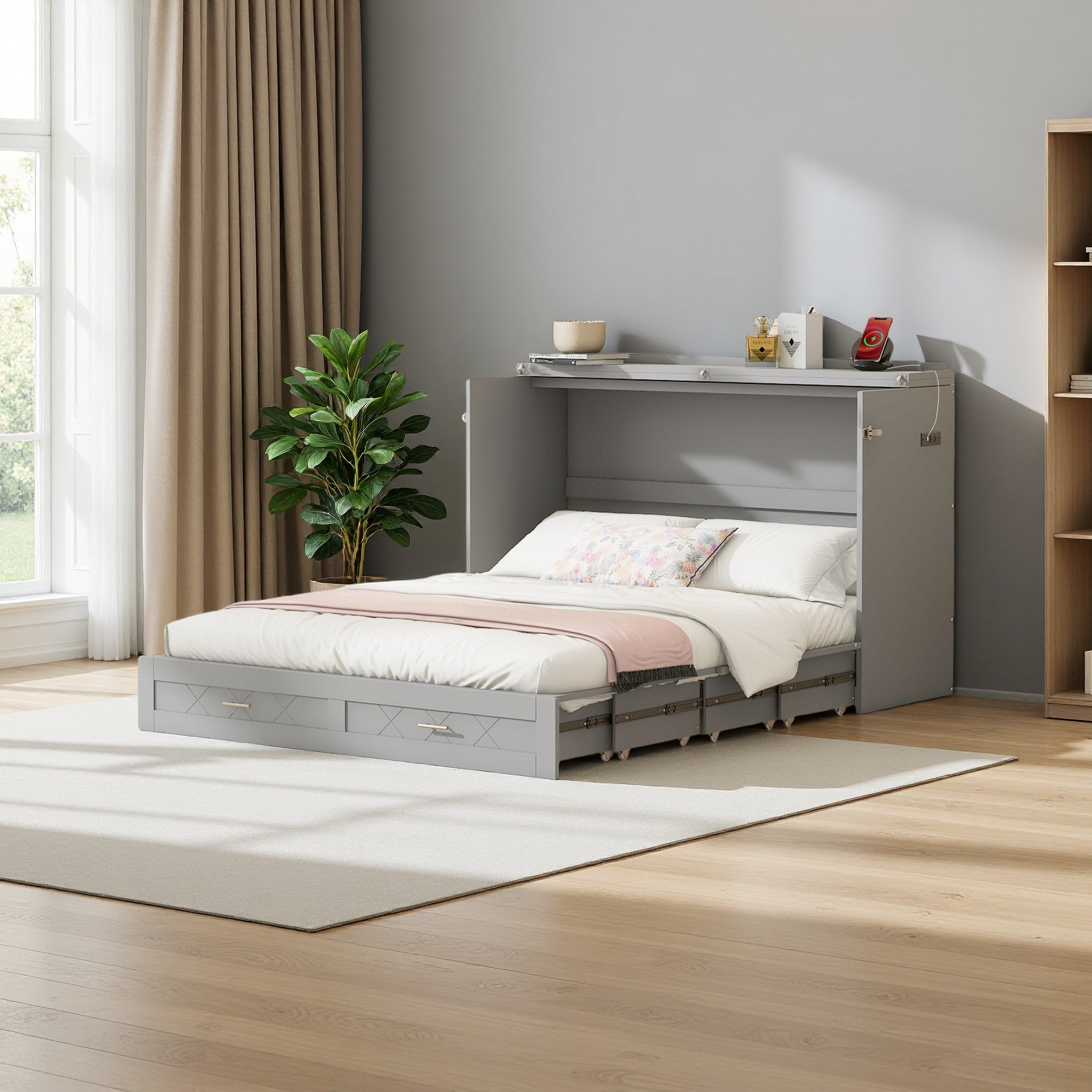 Latitude Run® Murphy Bed Wall Bed With Drawer And A Set Of Sockets ...