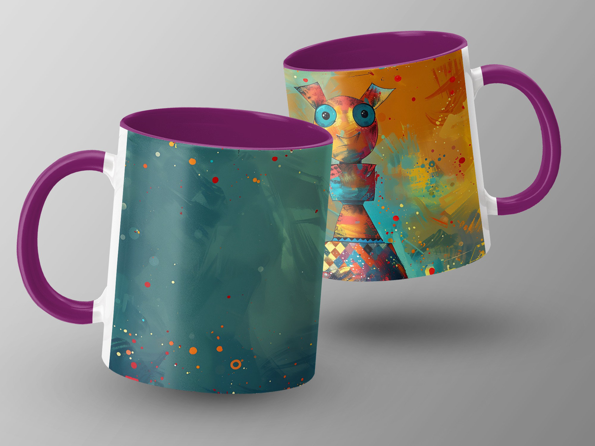 East Urban Home Set of 4 Kids Drawing Style 11oz Accent Mugs – White ...