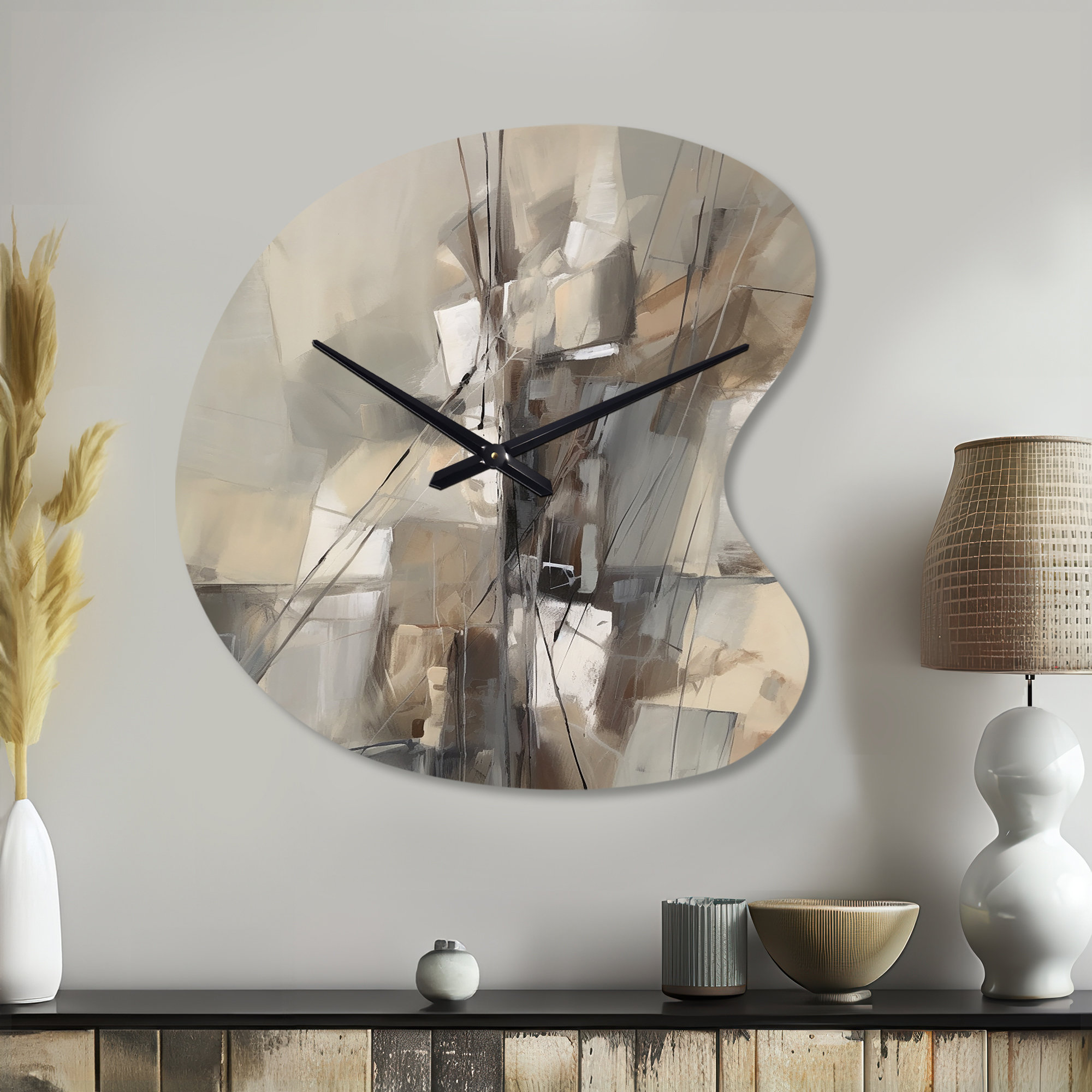 Design Art Abstract Design Shapes I - Drop Shape Large Beige Wall Clock ...