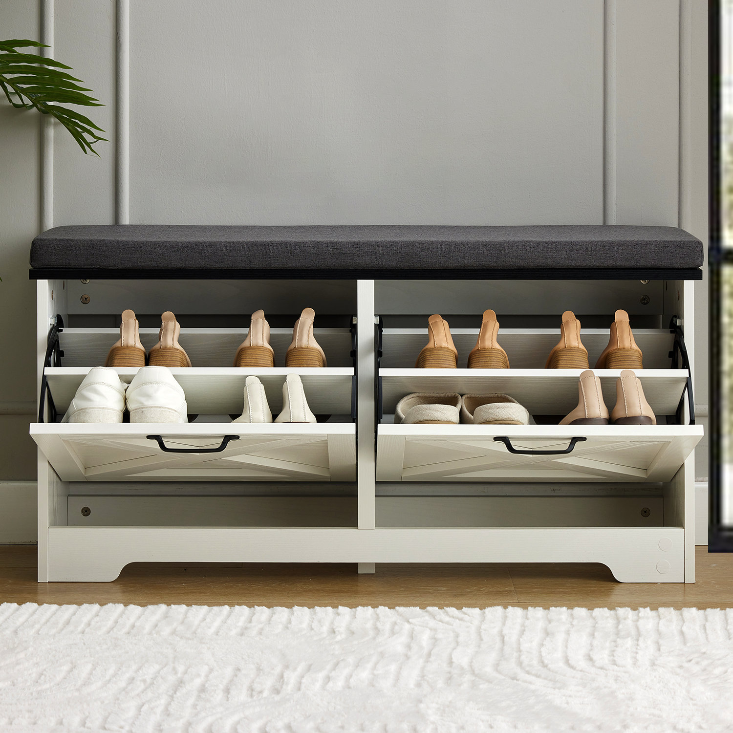 Gracie Oaks Shoe Storage Bench, Shoe Bench With Cushion Seat, Shoe Rack ...