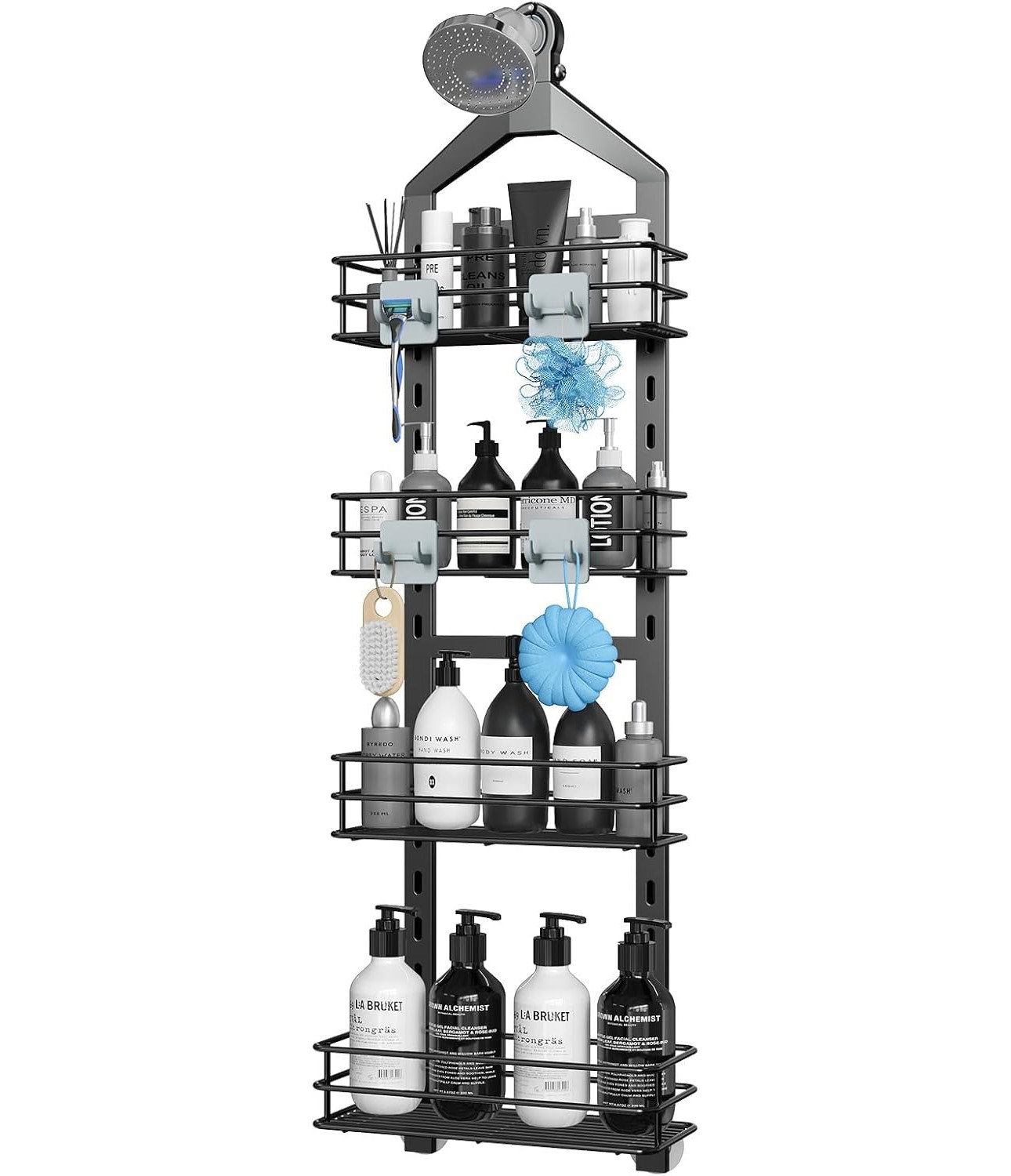 Orren Ellis Hanging Shower Caddy 4 Tier Adjustable Basket Over Shower ...