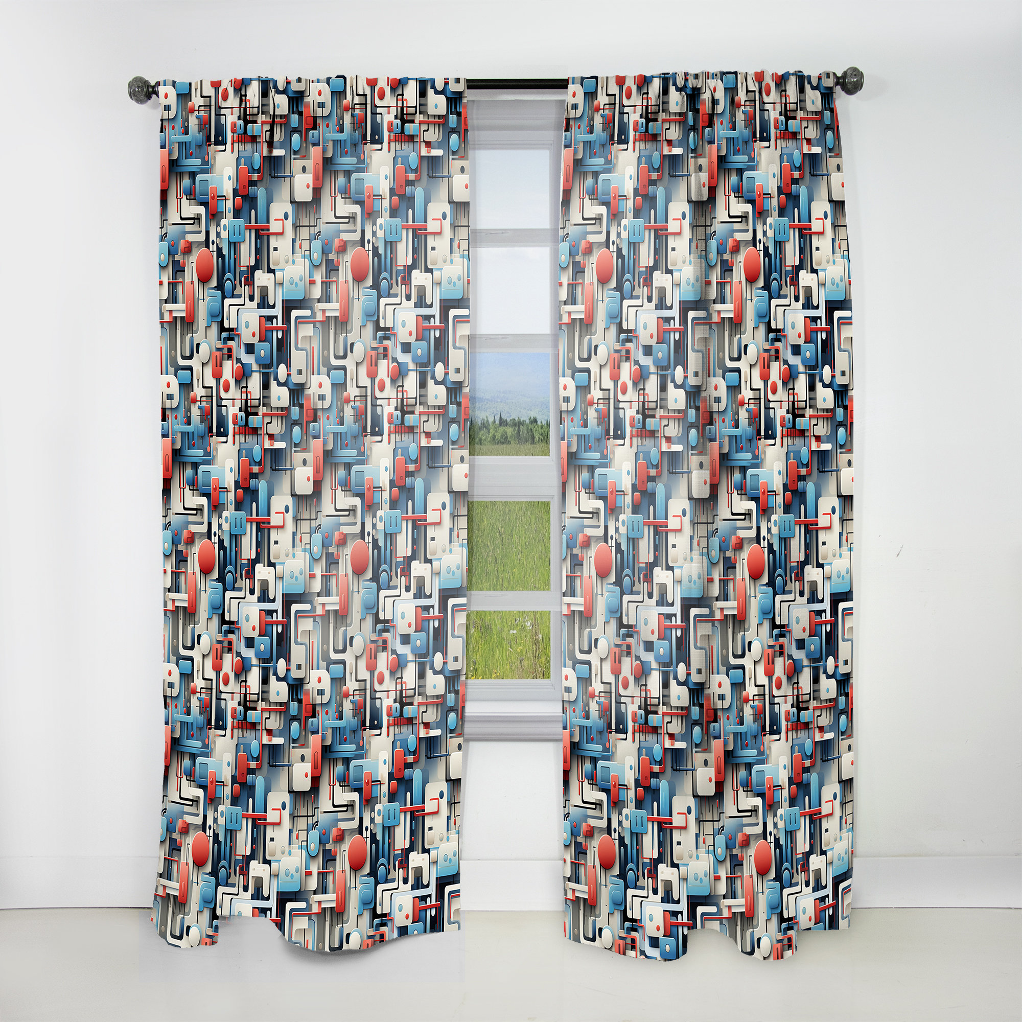 Design Art Blue Metropolis Matrix Pattern I - Modern Velvet Curtain ...