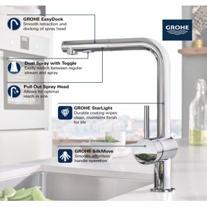 GROHE Minta® Pull Out Single Handle Kitchen Faucet with Accessories ...