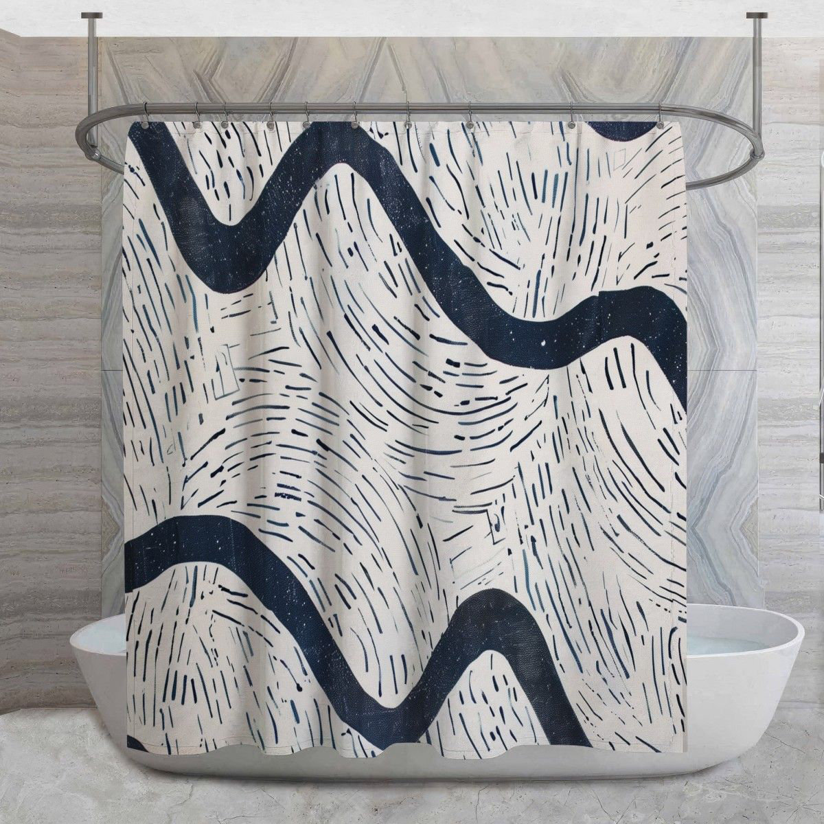 East Urban Home Wavy Lines Shower Curtain Artistic Pattern Bathroom