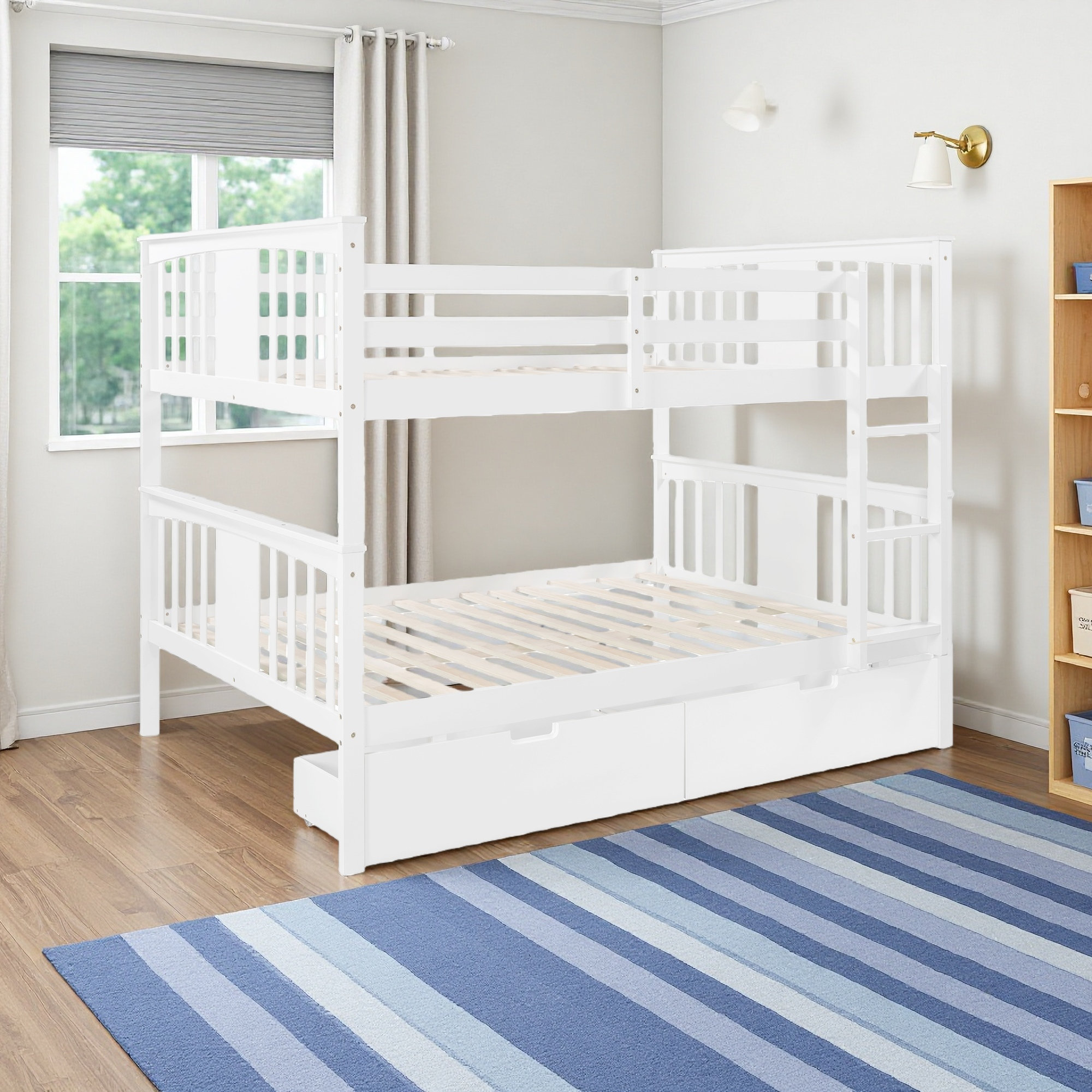 Harriet Bee Full Over Full Bunk Bed With Drawers And Ladder For Bedroom ...