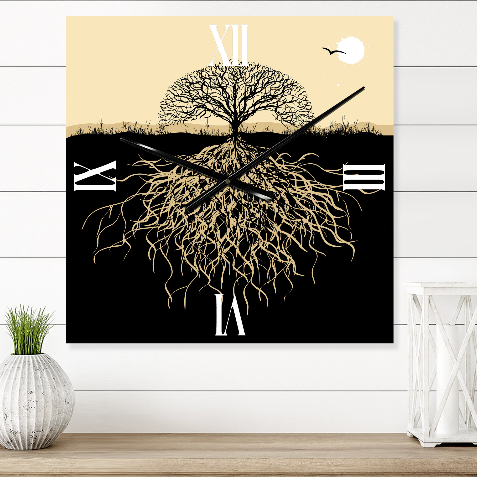 East Urban Home Tree Silhouette with Roots Wall Clock | Wayfair