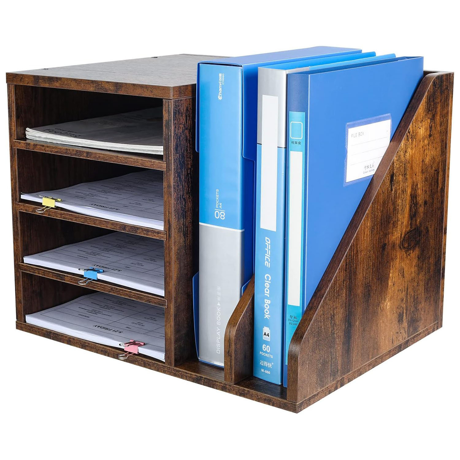 Ebern Designs Wood Desktop File Holder Organizer Mail Sorter for File ...
