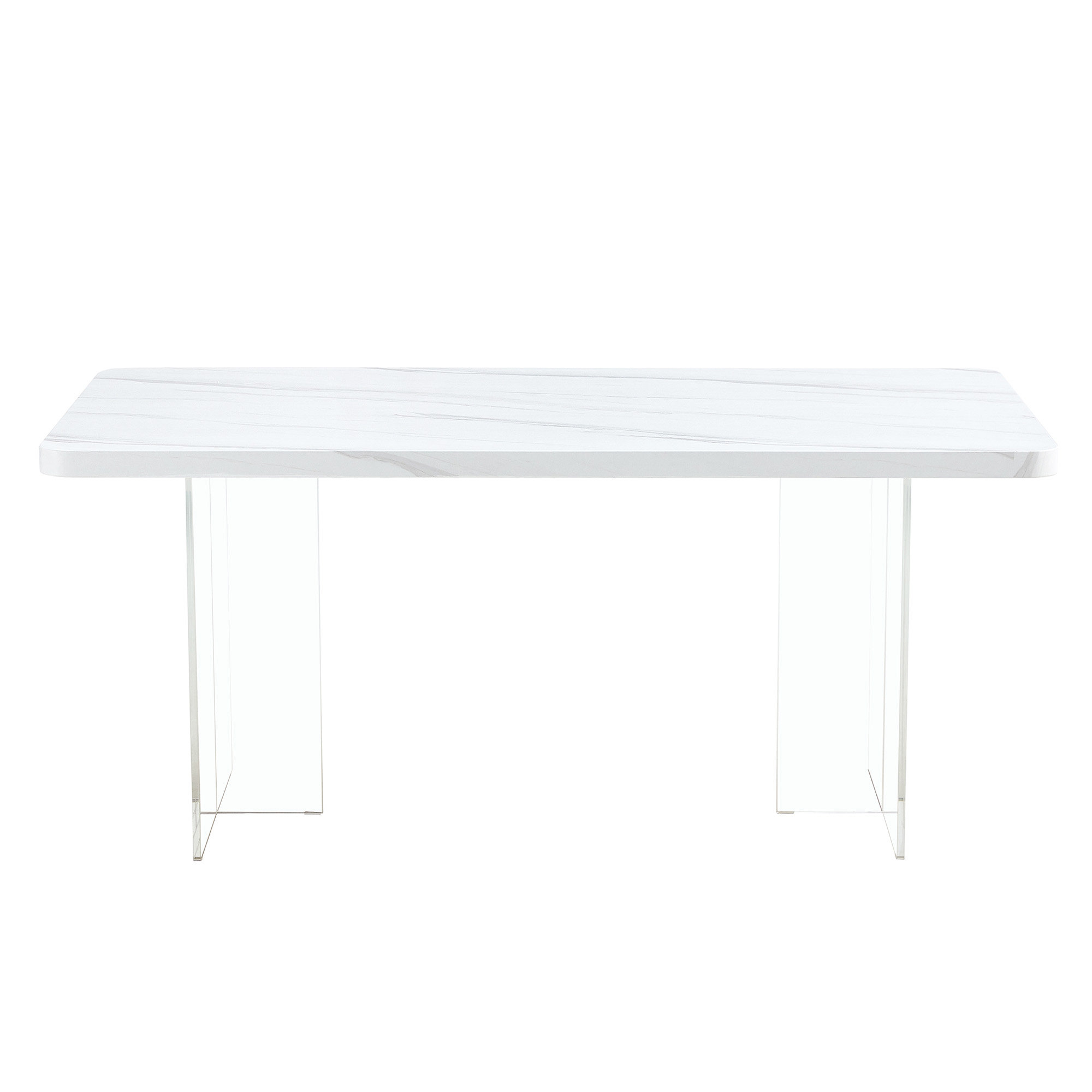 Ivy Bronx Modern Minimalist White Dining Table With Striped Table Top ...