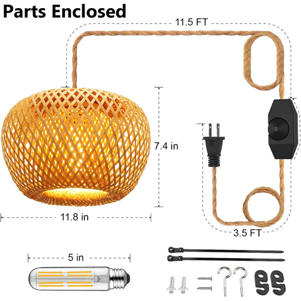 Bay Isle Home™ Plug In Pendant Light Fixture With Hand Woven Bamboo ...