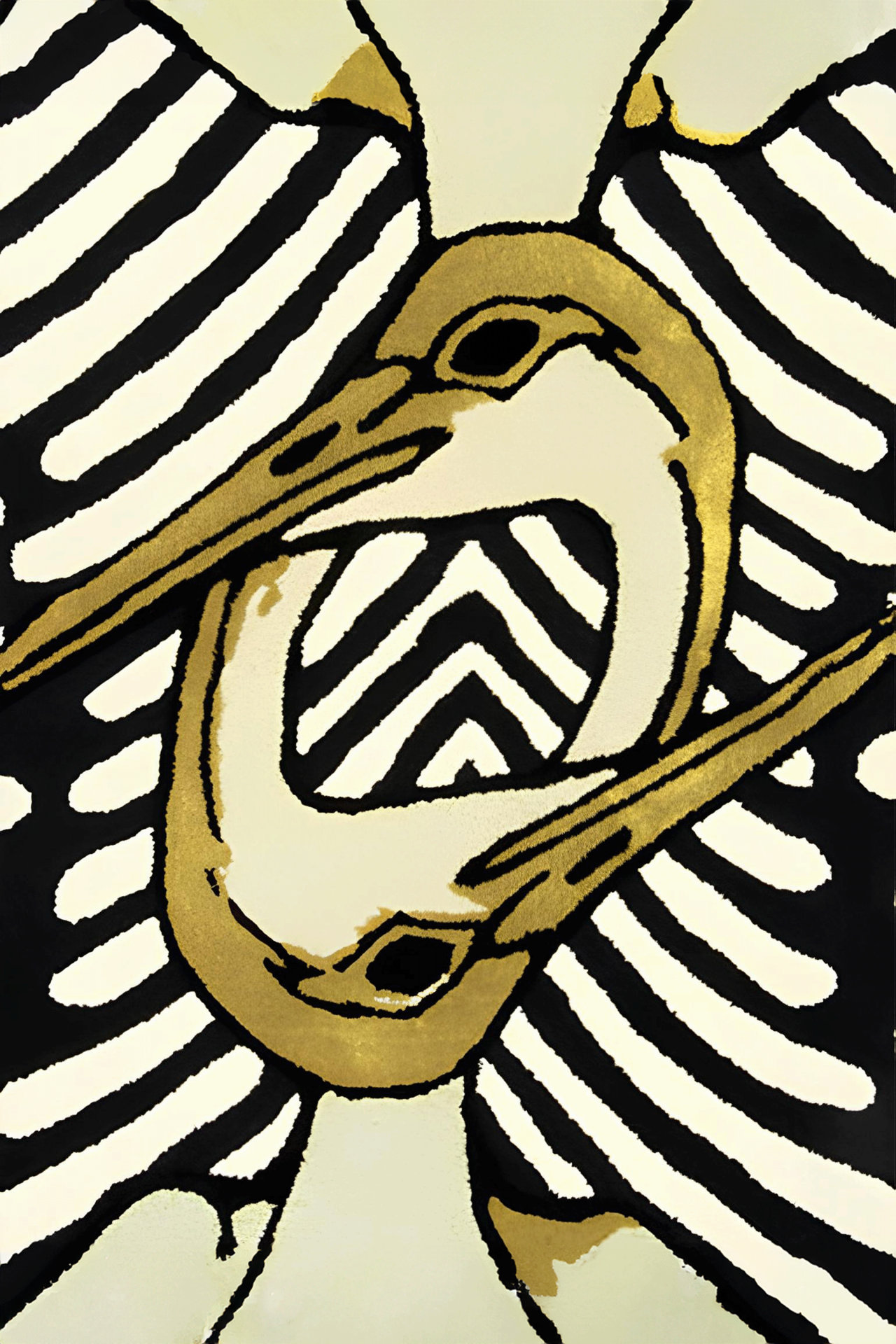 Red Barrel Studio® Black-Beige Themed Line Surrealist Bird Patterned ...