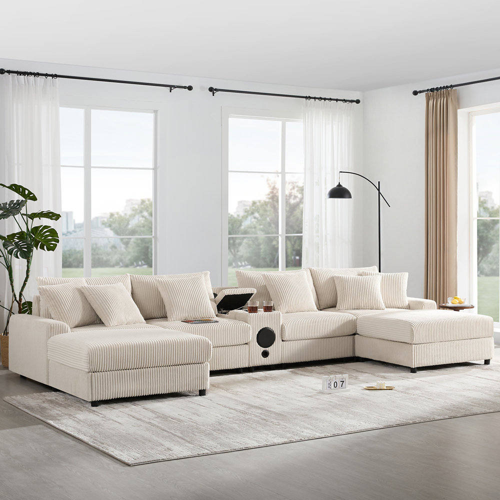Orren Ellis Contemporary 144*64'' Corduroy Sectional Sofa with ...