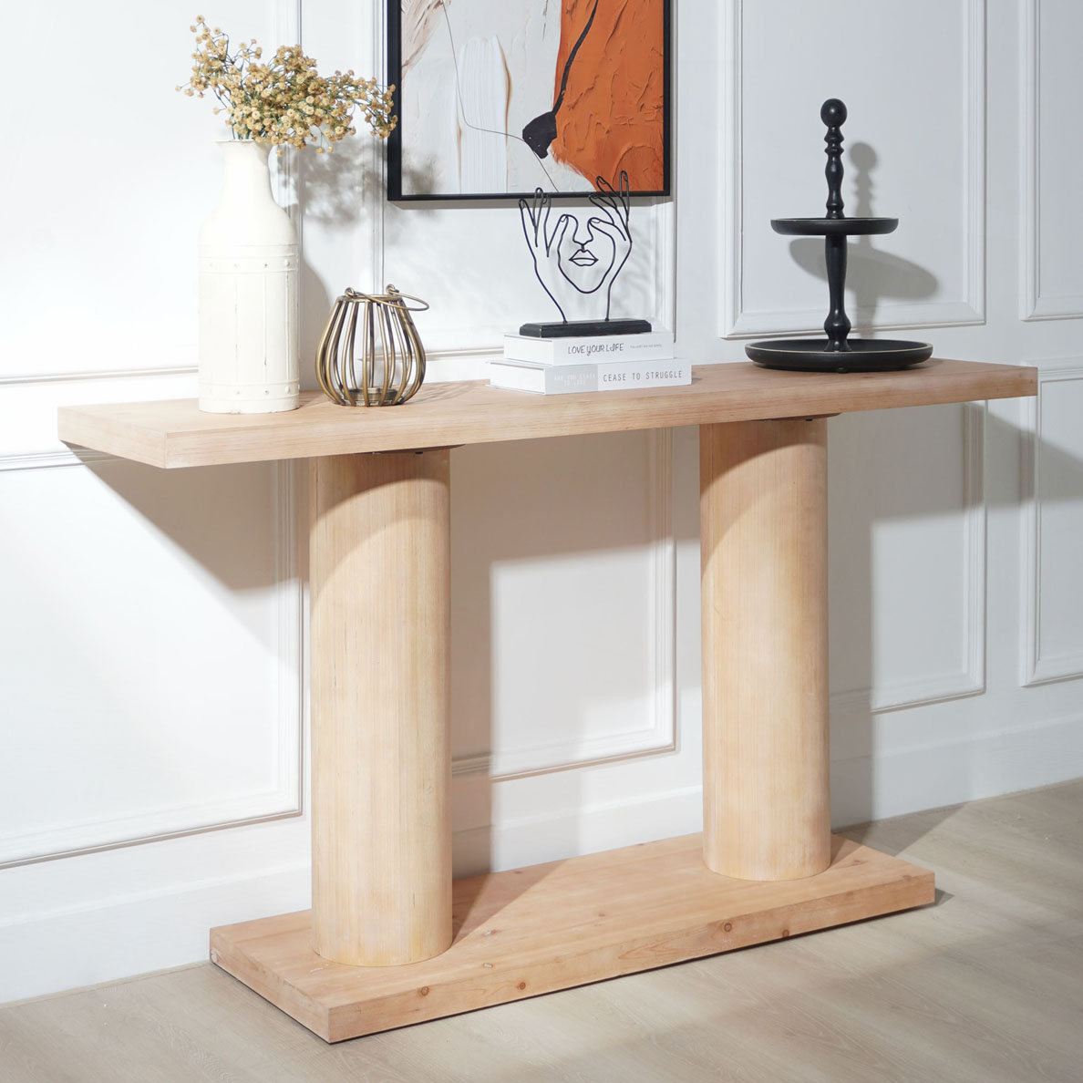 Latitude Run® Wooden Console Table with Column Pedestal Design ...