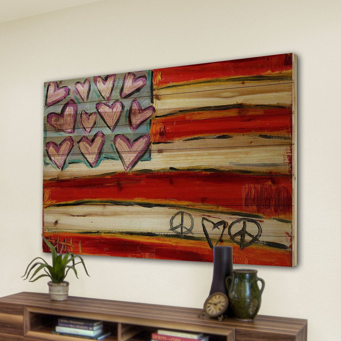 Marmont Hill 'Heart Flag' by Tori Campisi Painting Print on Natural ...