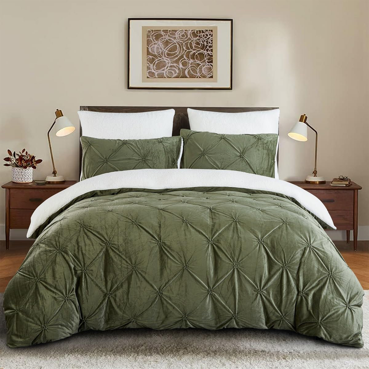 Nayoroom Velvet Duvet Cover Pinch Pleated Duvet Cover Bedding Set ...