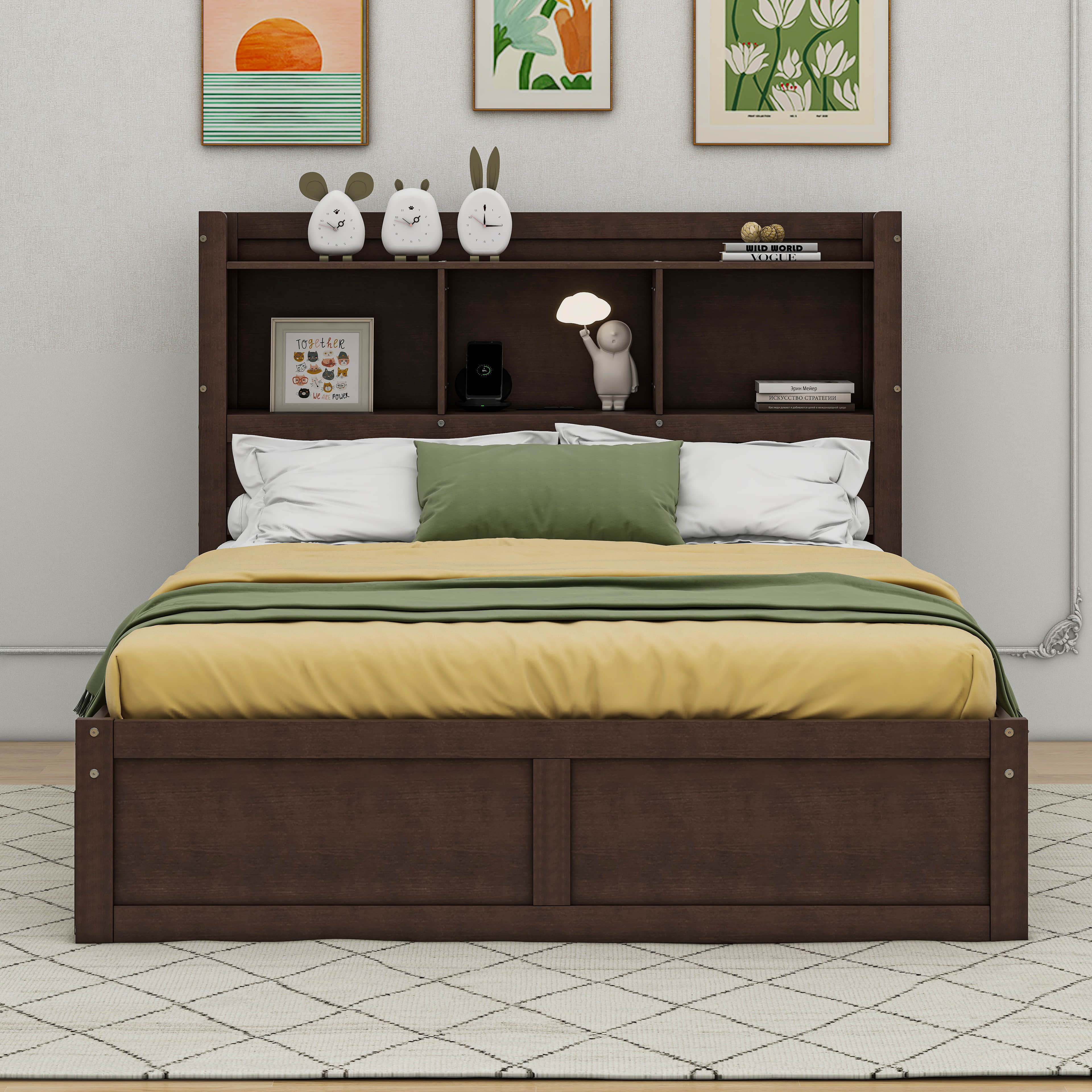 Cosmic Panel Full Size Storage Bed with Shelves, Twin Size Trundle and ...