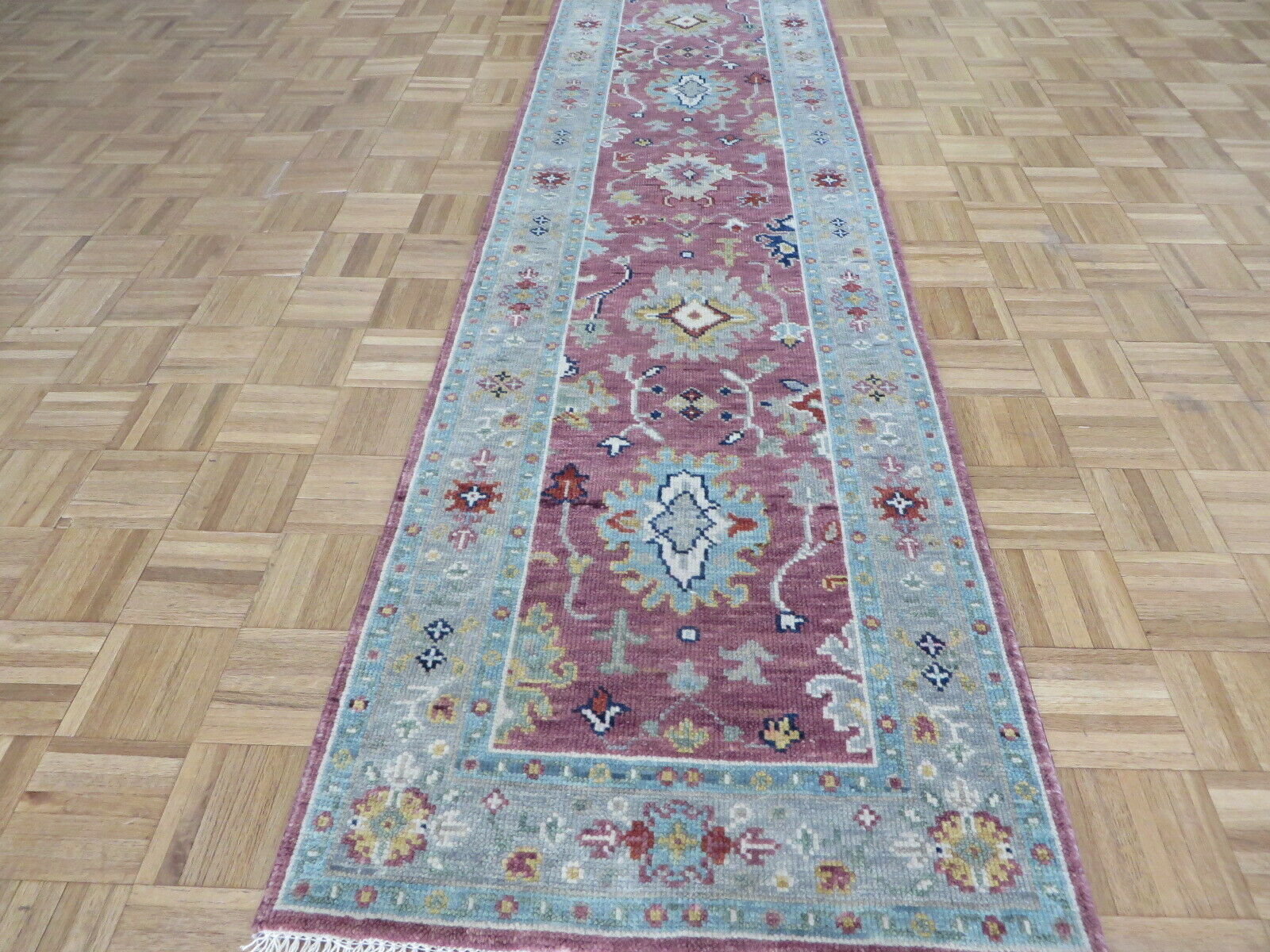 Bungalow Rose Runner Hand Knotted Purple Turkish Oushak Oriental Rug ...