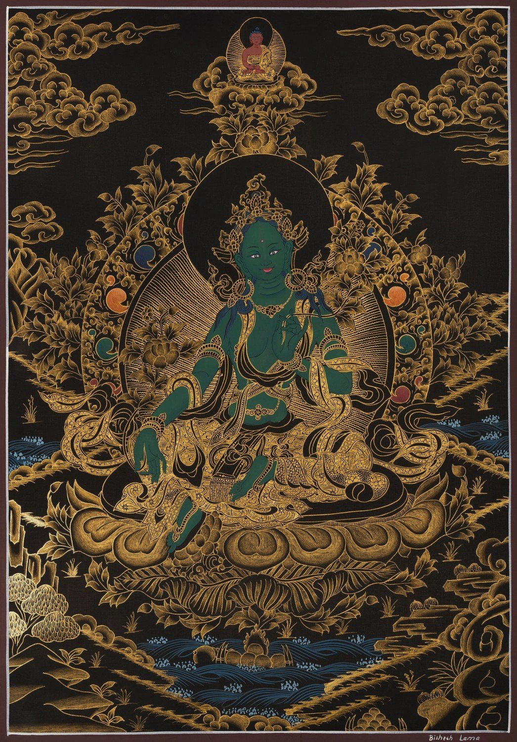 Exotic India Green Tara Thangka (Brocadeless Thangka) | 24 Carat Gold ...