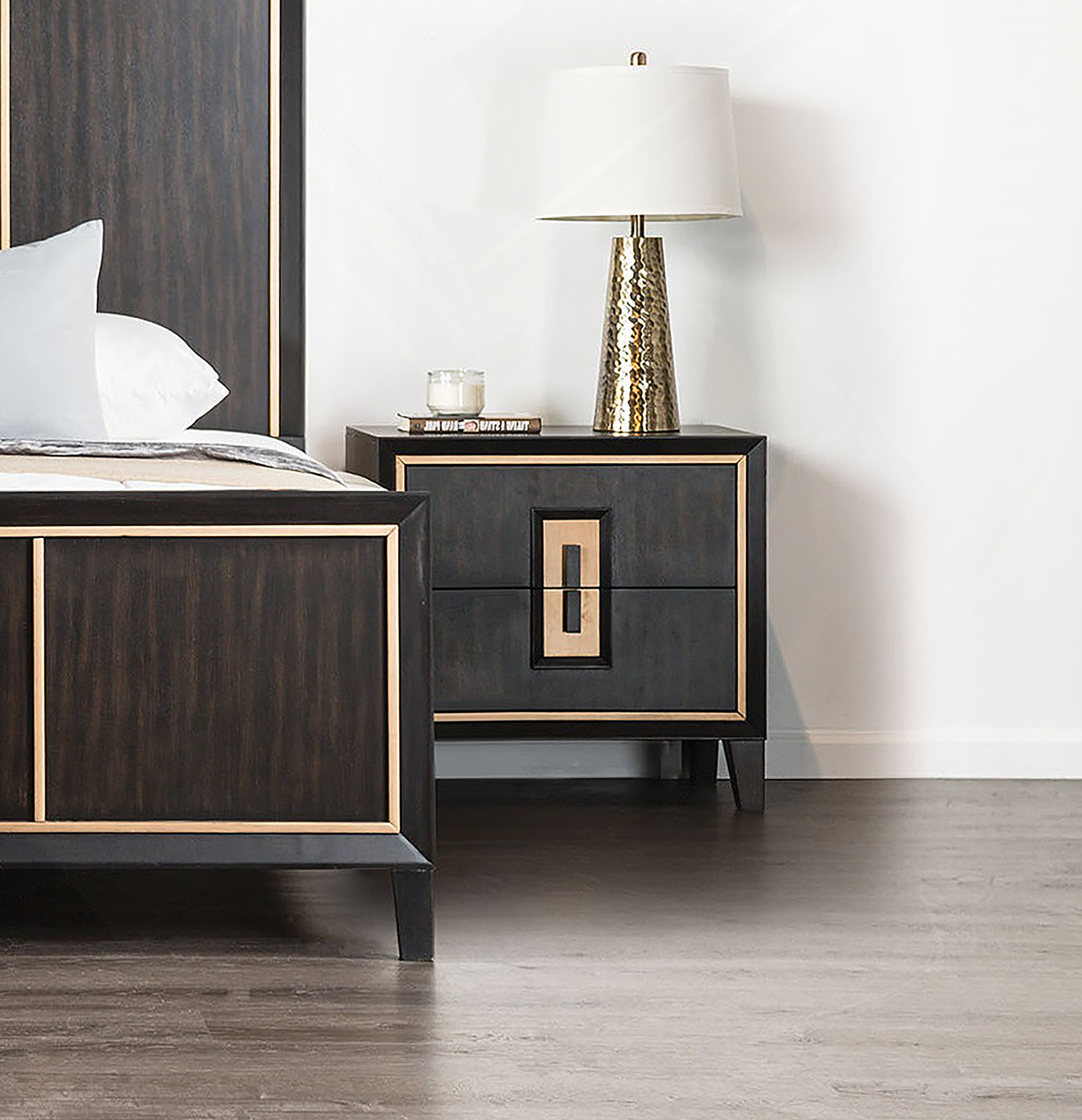 George Oliver Stylish Modern Bedside Table With Gold Accent Trim And ...