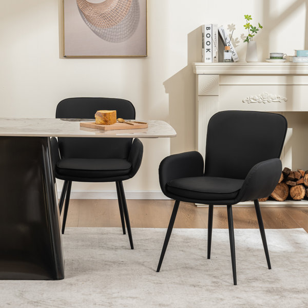 George Oliver HarrodLeather Dining Chairs With Metal Legs (Set Of 2 ...