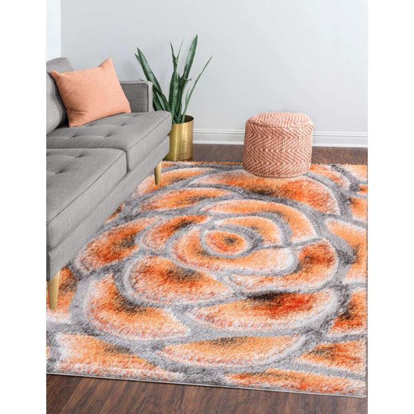 East Urban Home Giabella Fluffy Orange/Grey Rug | Wayfair.co.uk
