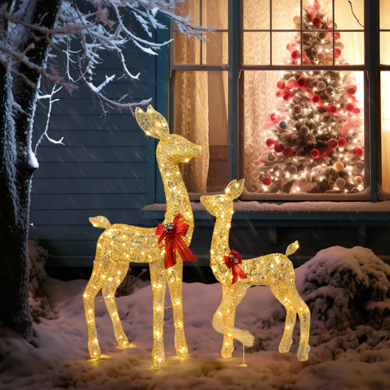 The Holiday Aisle® Gold Lighted Reindeer family Set Christmas Decor ...