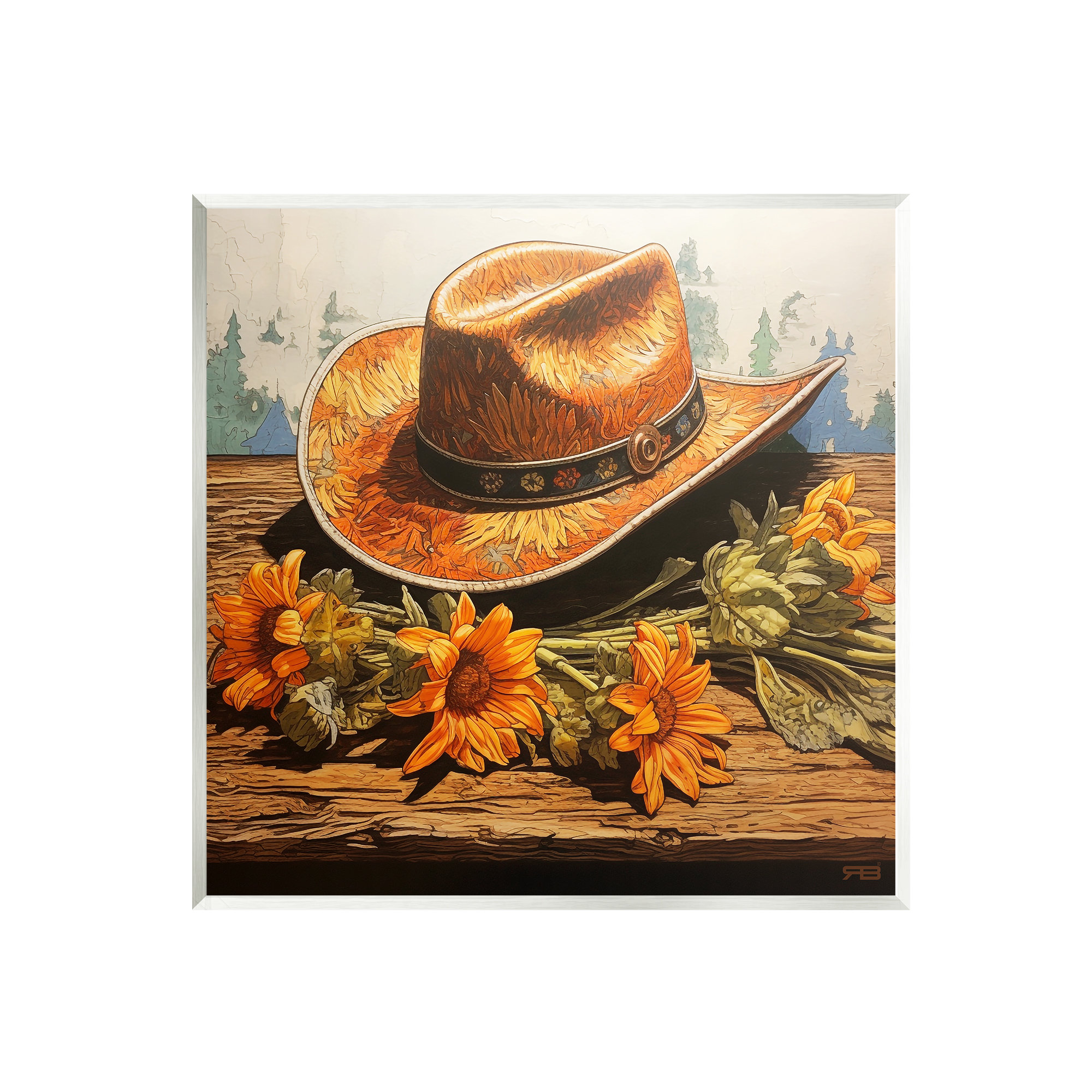 Stupell Industries Ba-696-Wood Cowboy Hat With Sunflowers On MDF Print ...