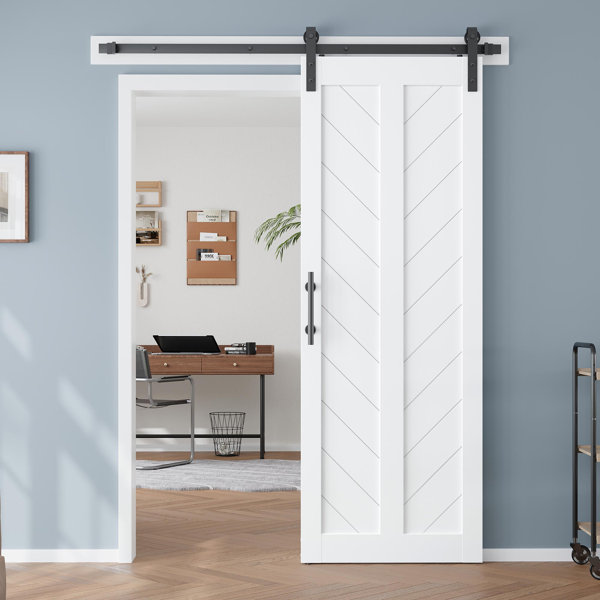 TREEBLING Porte de grange en bois manufacturé à chevrons en PVC avec ...