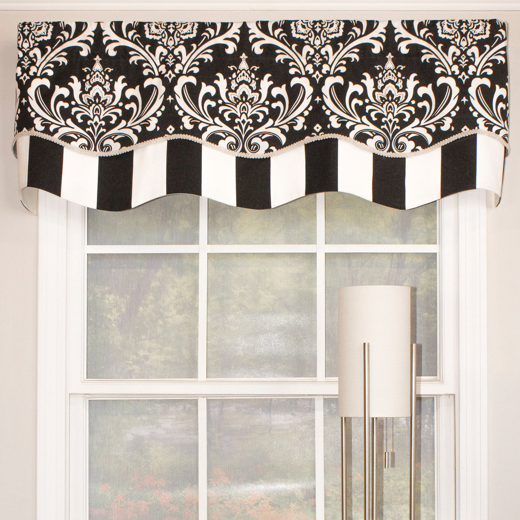 RLF Home Ozbourne Damask Cotton Scalloped 50" Window Valance & Reviews ...