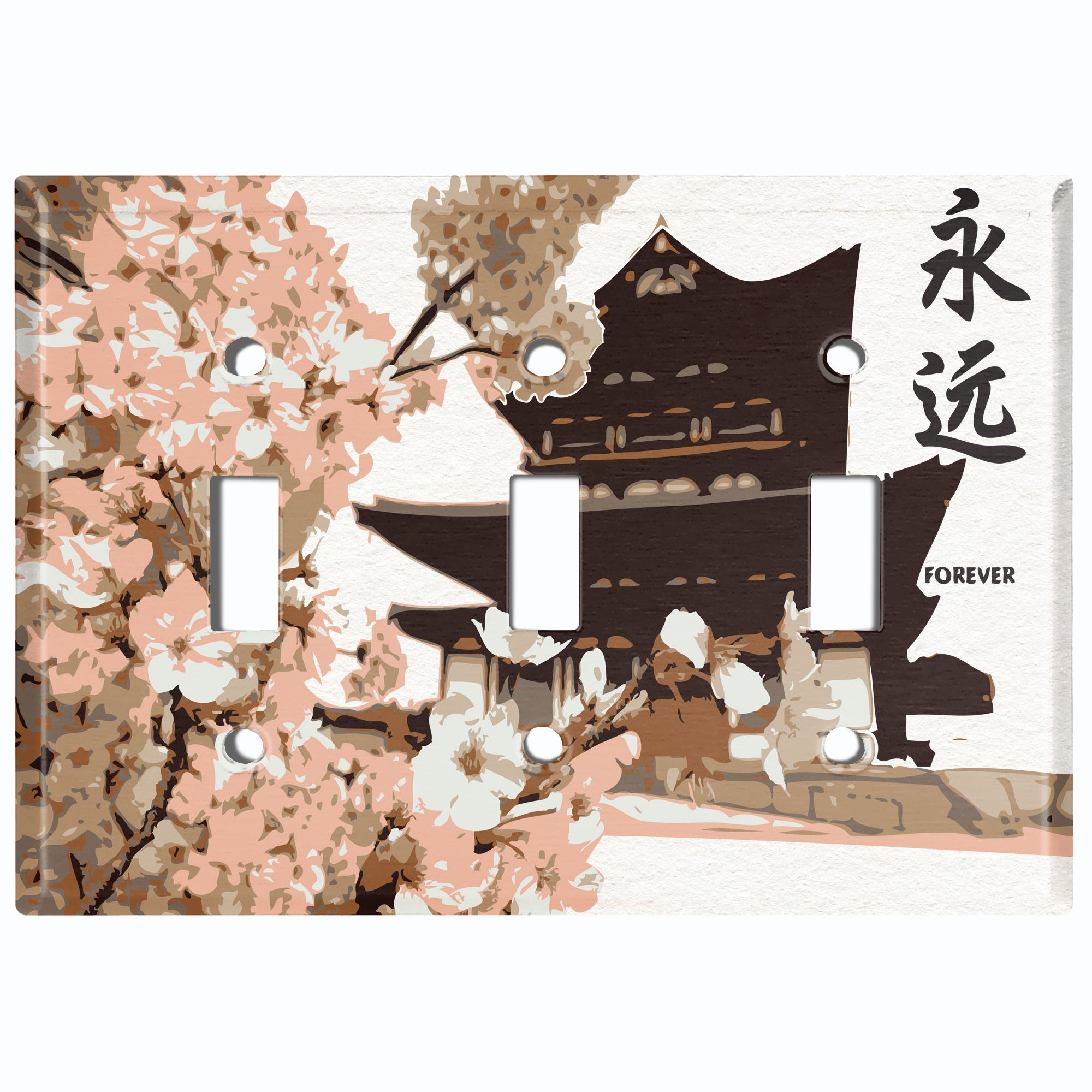 WorldAcc Japanese Sakura Flower Painting Brown Tree Forever 3-Gang ...