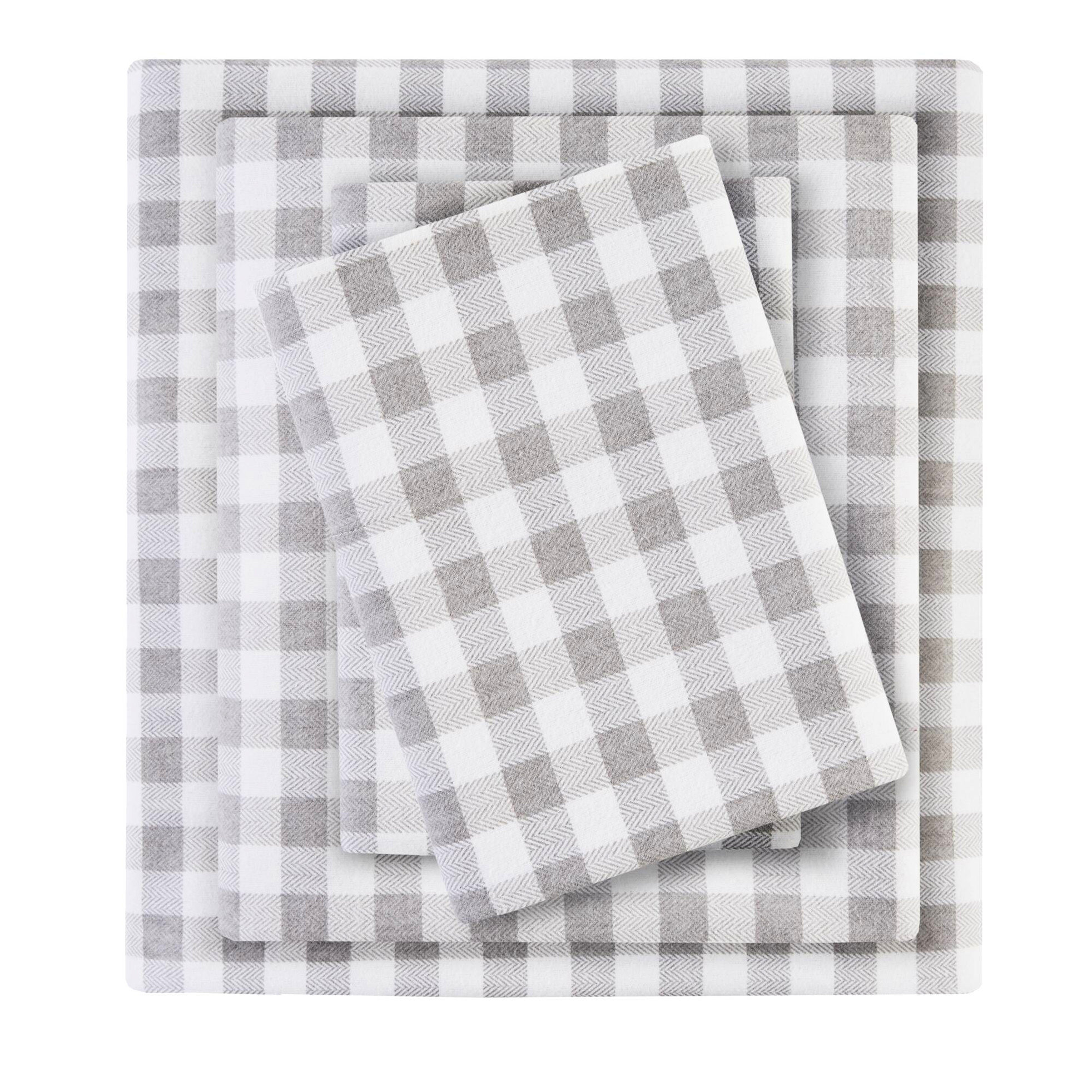 CaneCreations 4 Pcs Gray Herringbone Check Queen Printed 100% Cotton ...