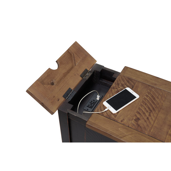 Gracie Oaks Jakendra Solid Wood Top End Table with Storage and Built-In ...