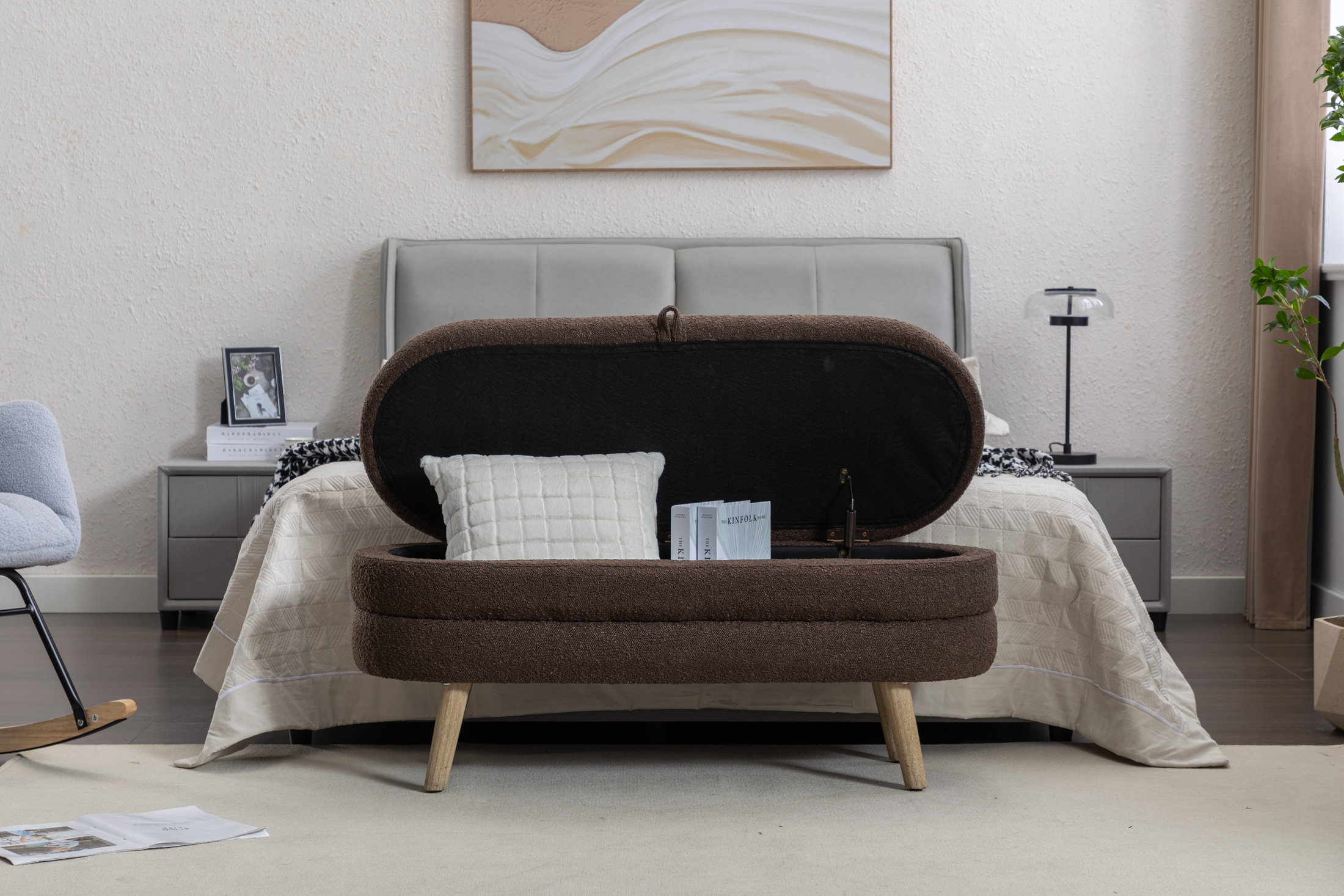 Corrigan Studio Ottoman Oval Storage Bench,Rubber Wood Legs, (43.5"x16 ...