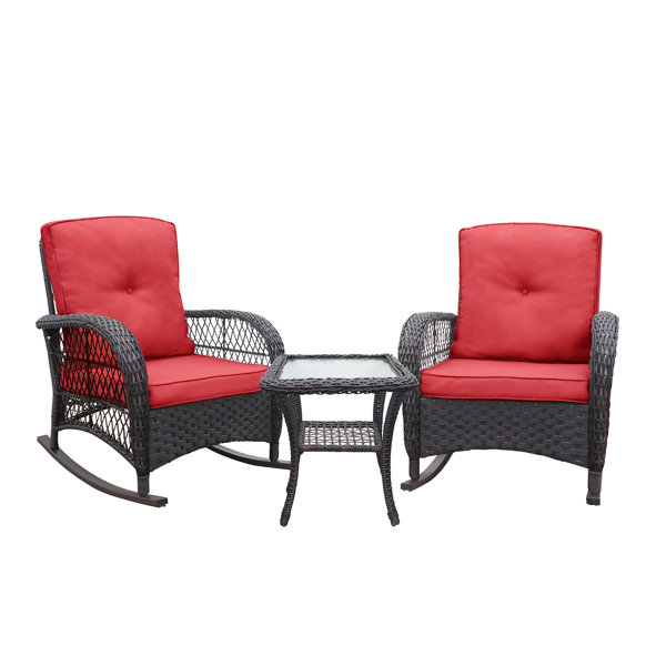 Three-Piece Set Of Wooden Outdoor Rocking Chairs For Two People With ...