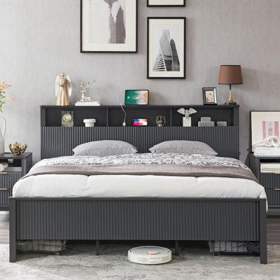 Red Barrel Studio® Alteo Fluted Panel Bed Frame With Charging Station ...