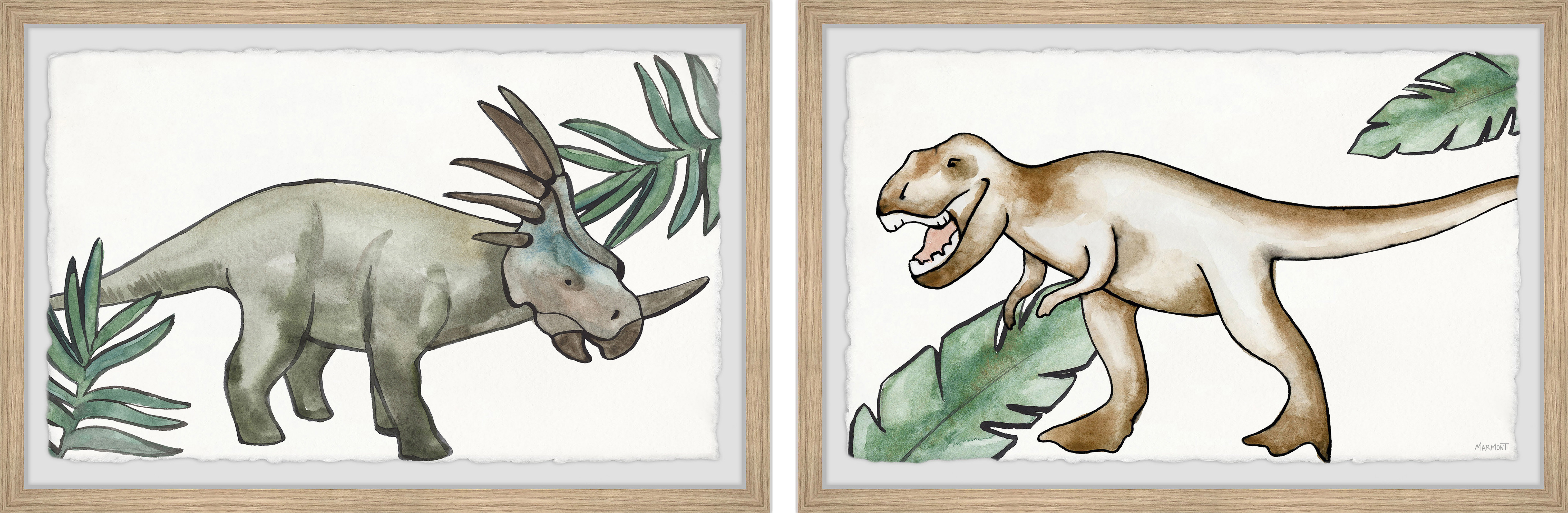Isabelle & Max™ Addison Vegan Dinosaurs 2-Piece Framed Print Set | Wayfair